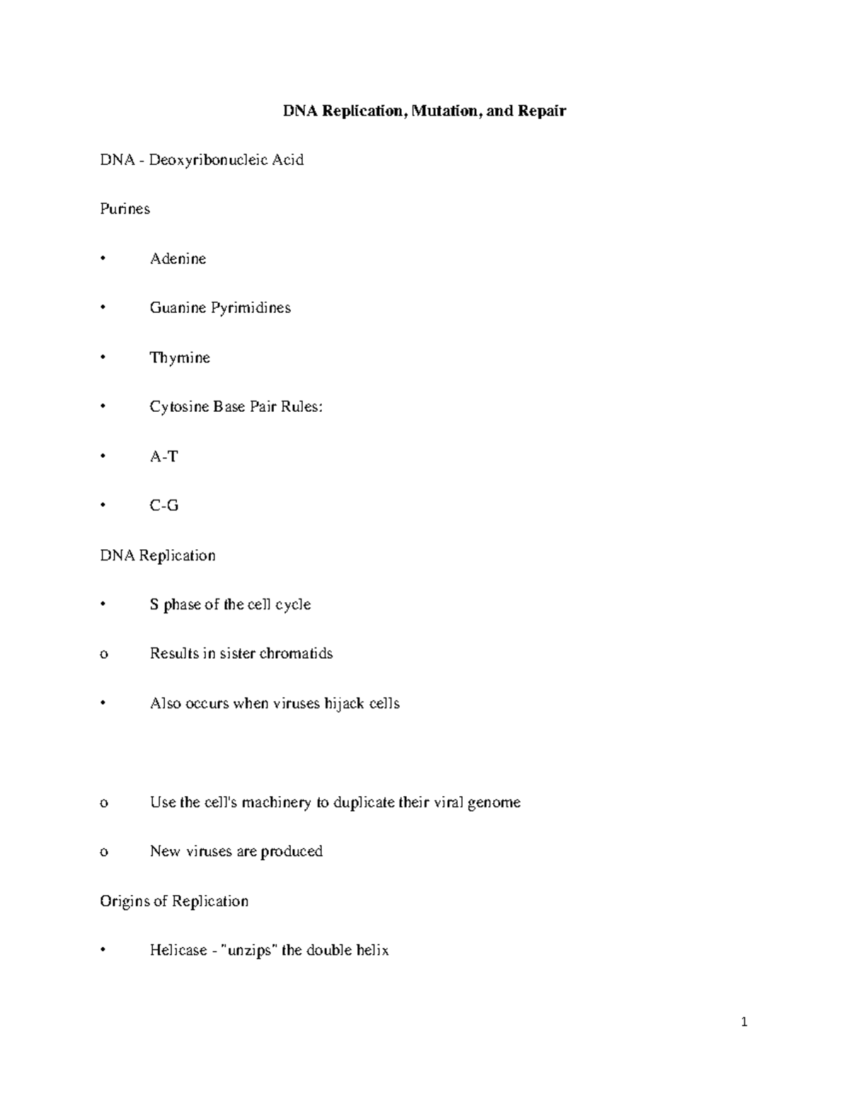 DNA Replication, Mutation, and Repair - , A-C pair, or G-T 1 in 100,000 ...