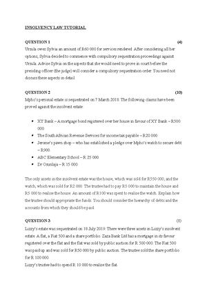 Tutorial 8 Labour - week 1-8 - LABOUR LAW TUTORIAL QUESTION 1 (5) Answer the following questions ...