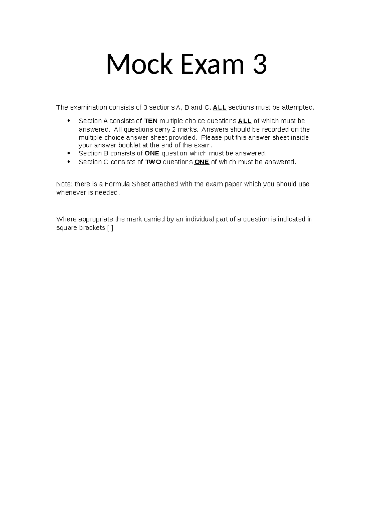 Mock Exam 3 - Mock Exam 1 - Mock Exam 3 The examination consists of 3 ...