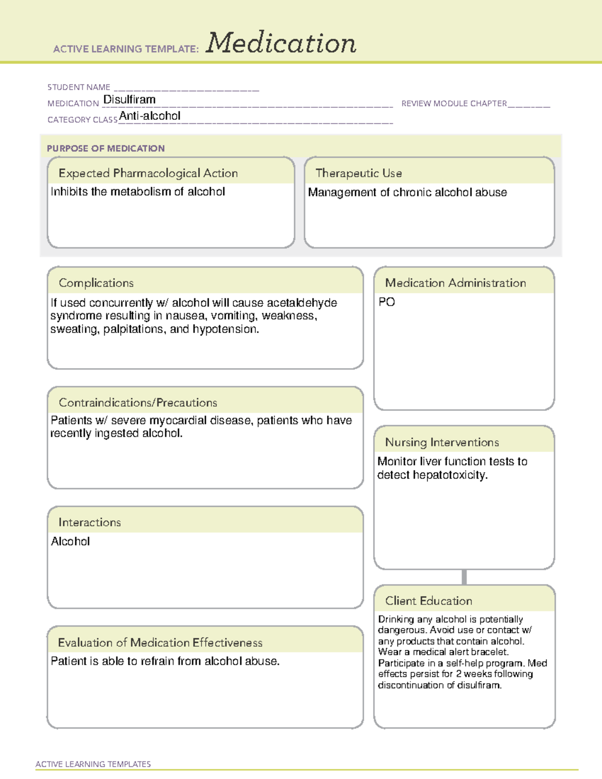 Disulfiram- medcation - NUR2230 - Studocu