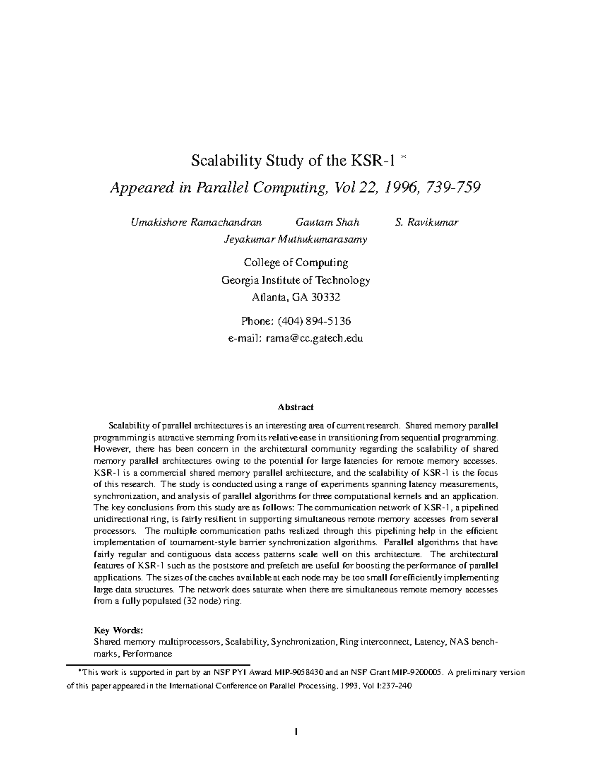 Scalability Study of the KSR-1 - Scalability Study of the KSR-1 ...