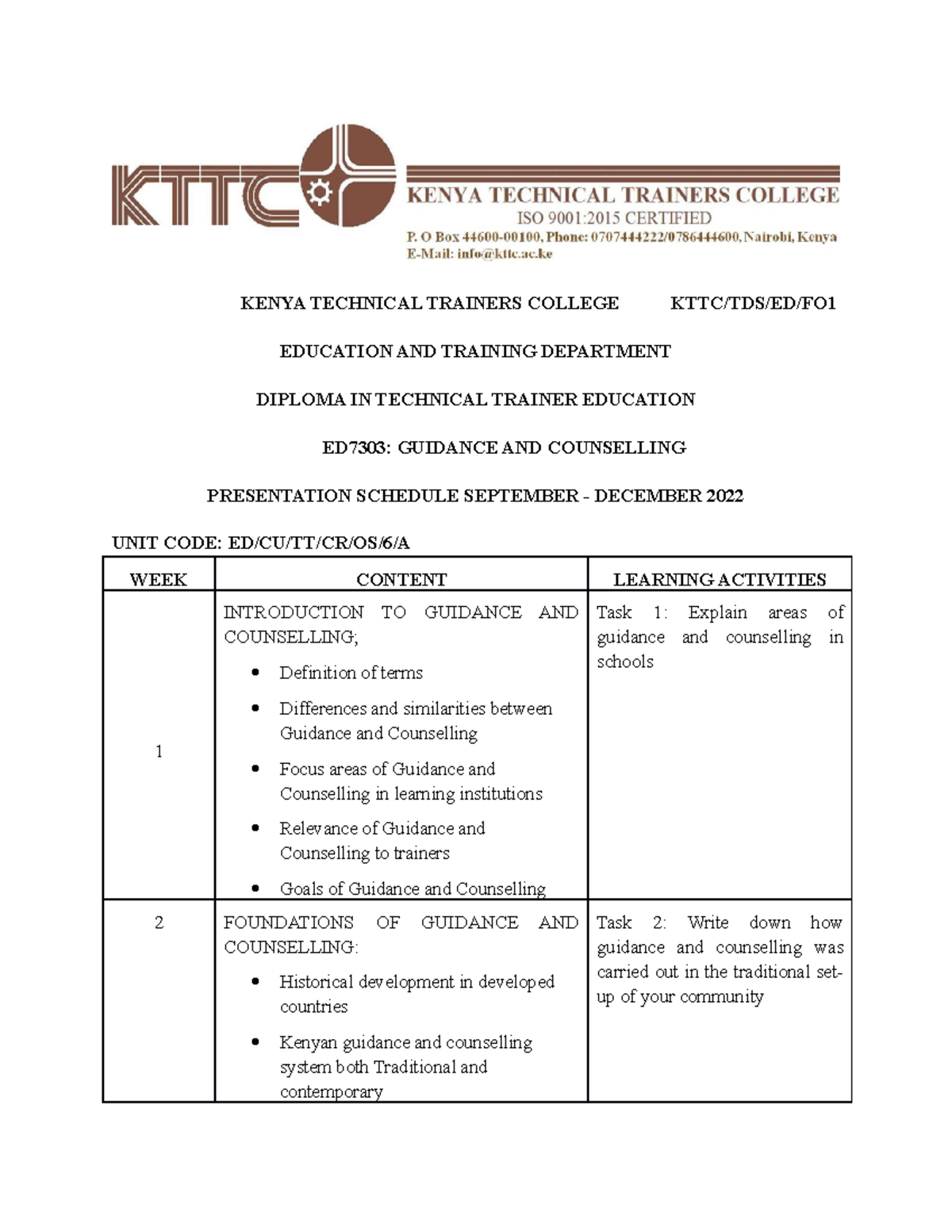 2022 Guidance AND Counselling Course Outline MAY-JULY 2022-2-1 - KENYA ...