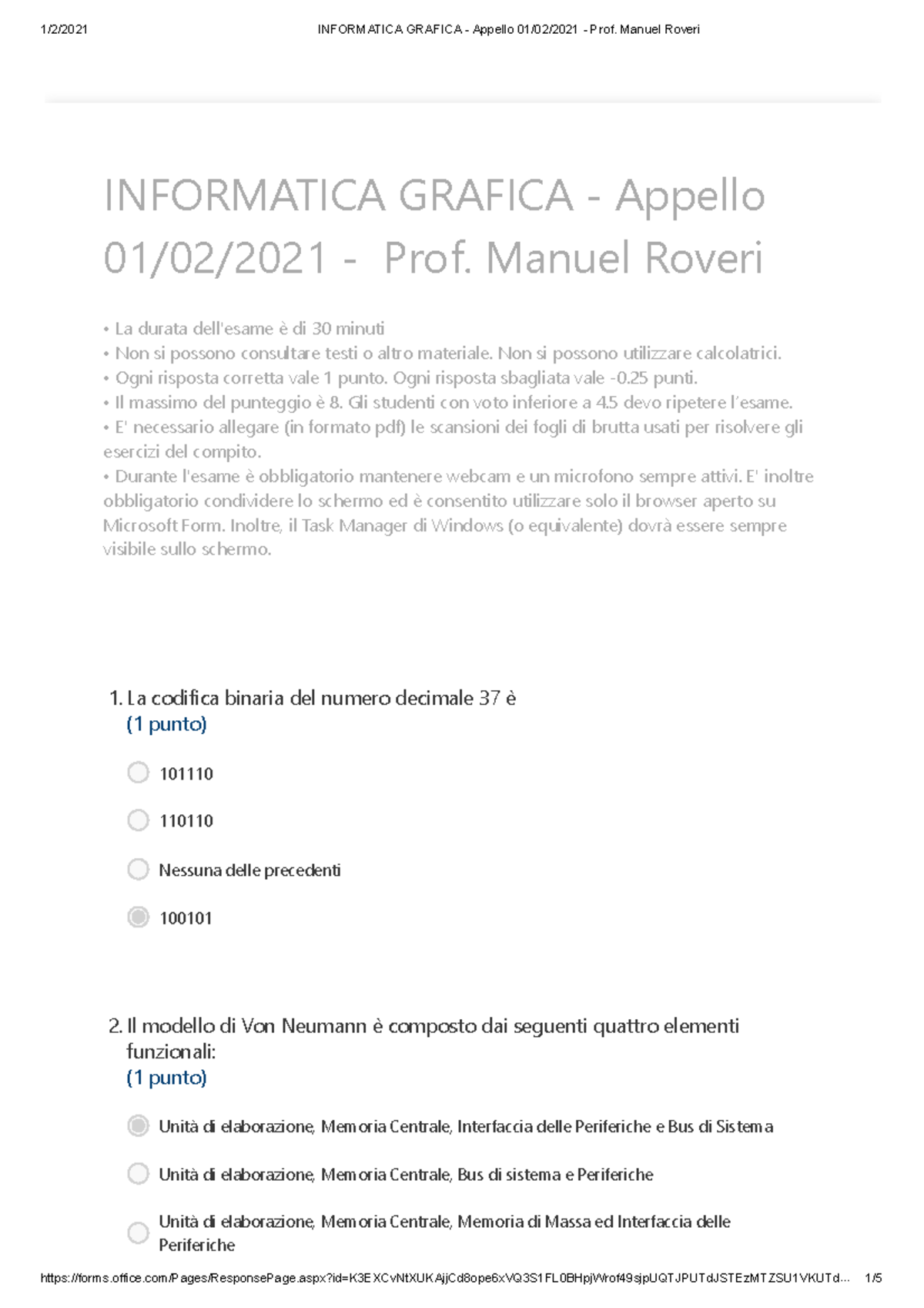Informatica Grafica - Appello 01 02 2021 - Prof. Manuel Roveri ...