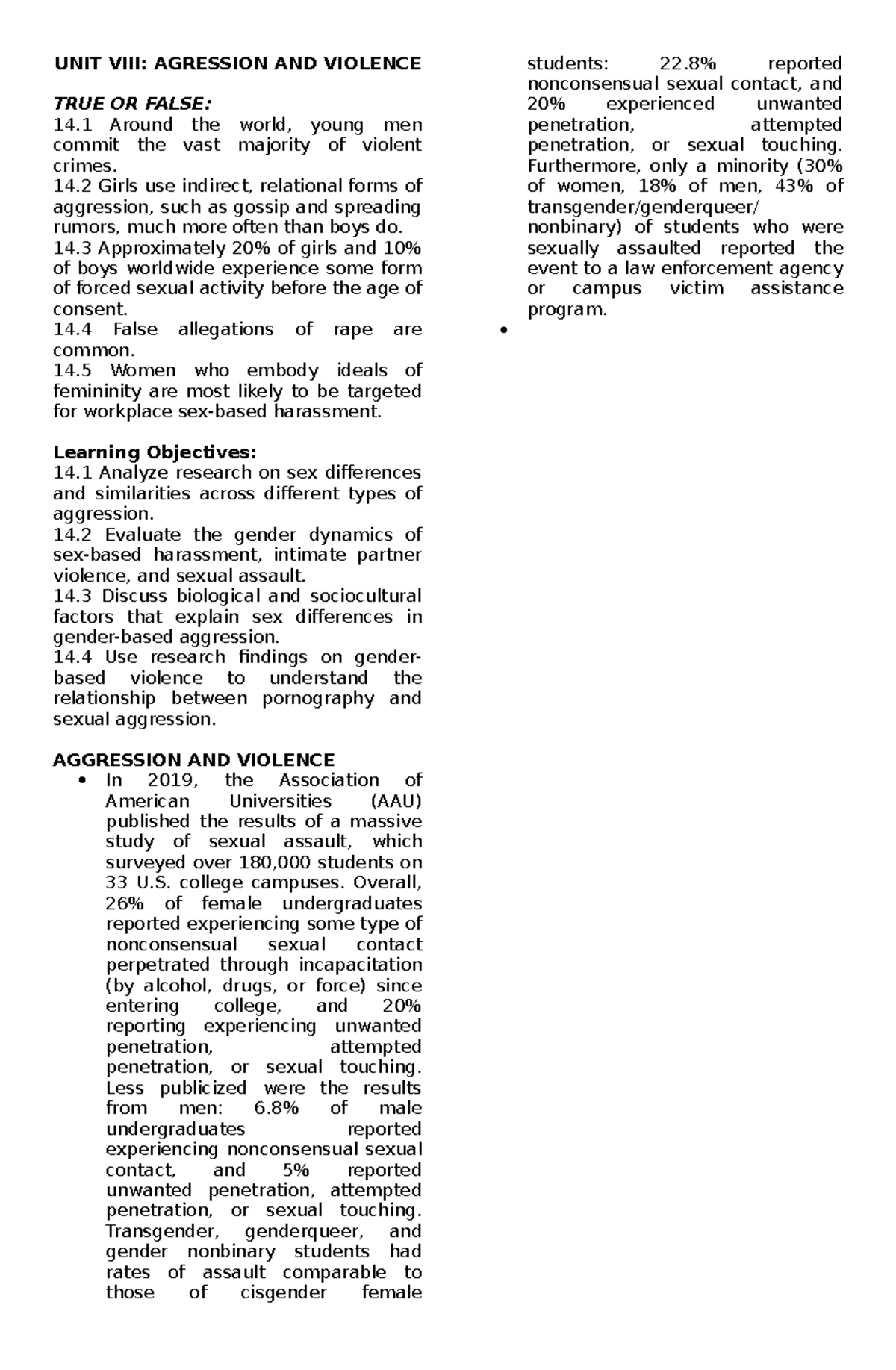 GEN 304 - Agression AND Violence - UNIT VIII: AGRESSION AND VIOLENCE ...