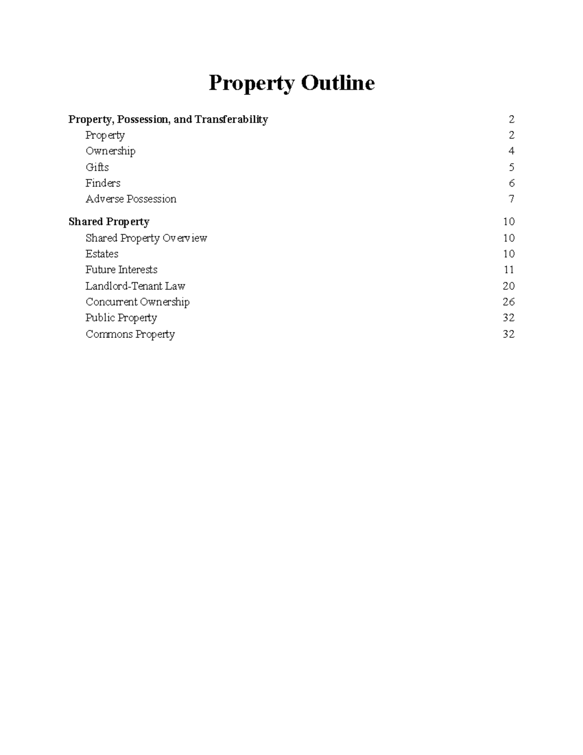 Property 2019 Part 1 - Property Outline Property, Possession, and ...