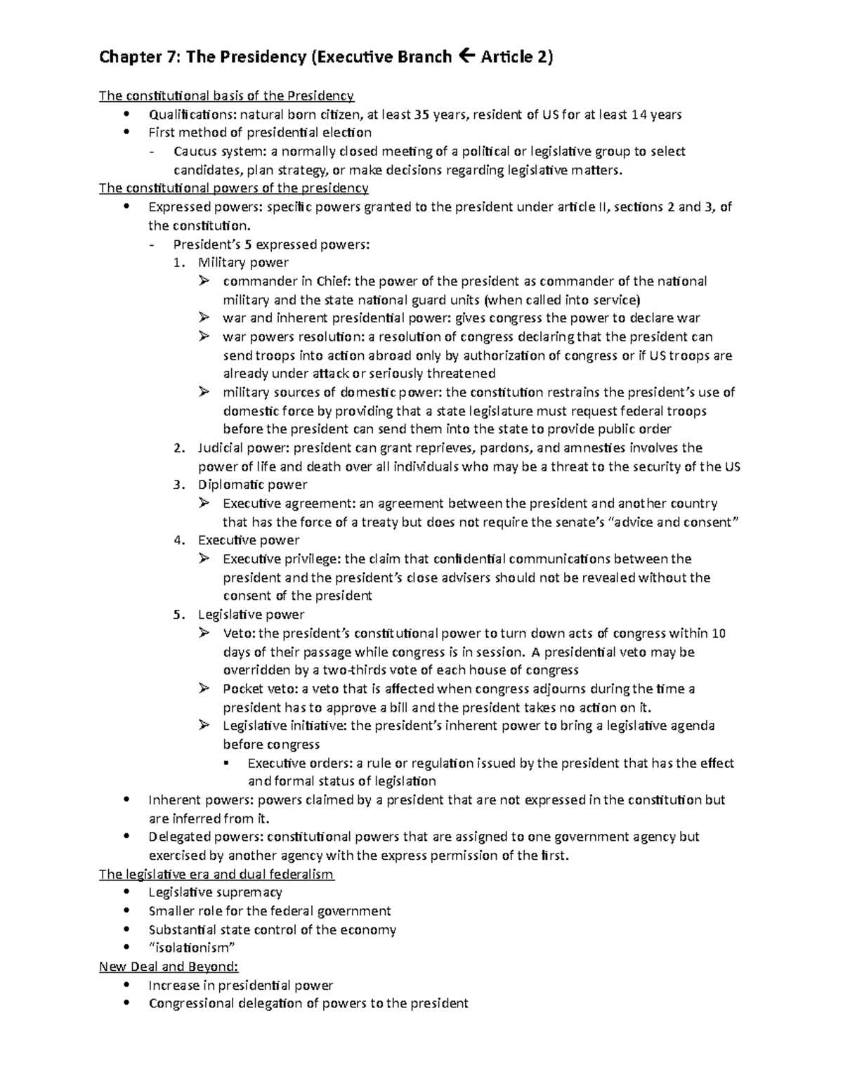 Government Summary Chapter 7 and 9 - Summary Keeping the Republic ...