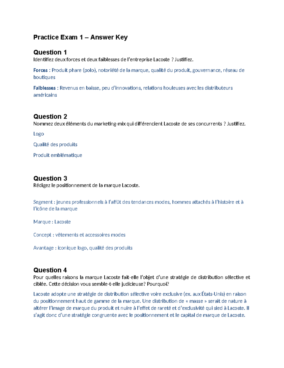 MARK10100 A Practice Exam 1 Answer Key - Practice Exam 1 – Answer Key ...