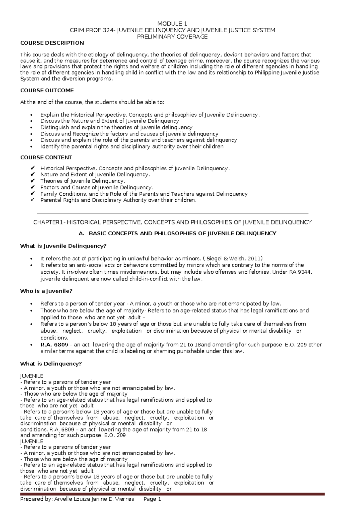 Module-1- Juvenile- Delinquency - MODULE 1 CRIM PROF 324- JUVENILE ...