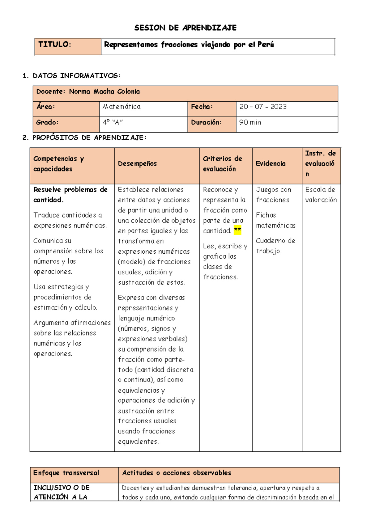 S.A Matematica Fracciones DE MI PAIS 17 de julio - SESION DE ...