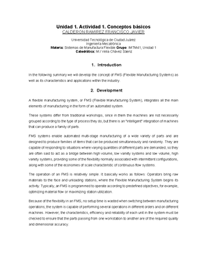 Unit 1. Activity 2. Parts that conform a FMS - HOMEWORK 2. Parts that ...