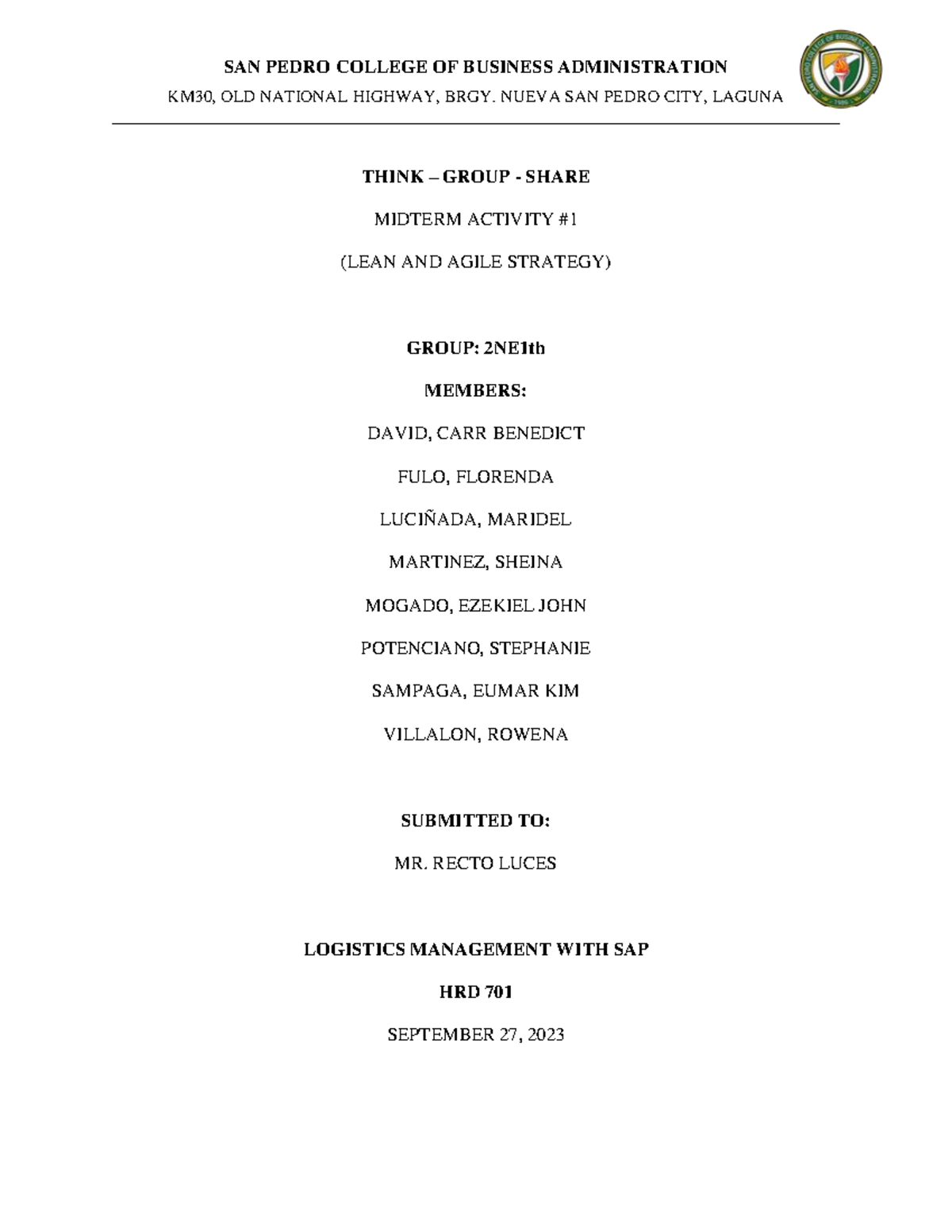 Midterm Activity 1 Lean Agile Strategy - - Studocu