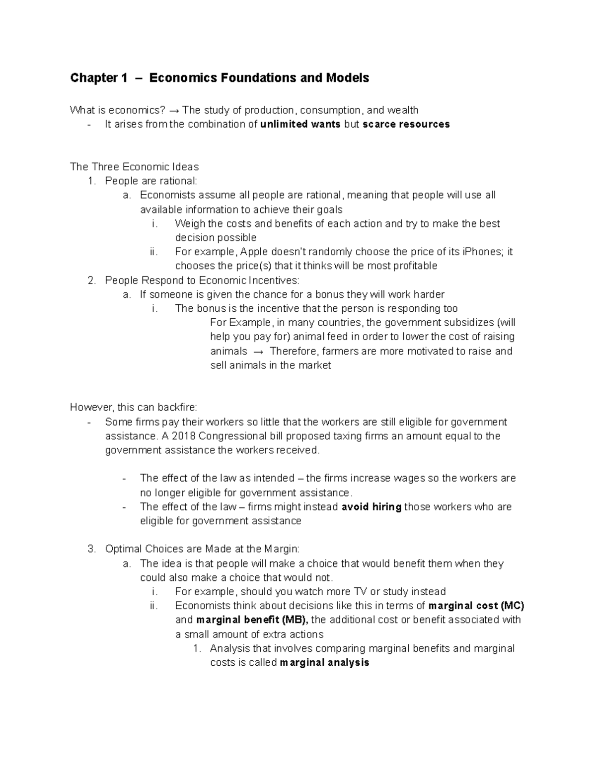 Macro Exam 1 Notes - Chapter 1 – Economics Foundations and Models What ...