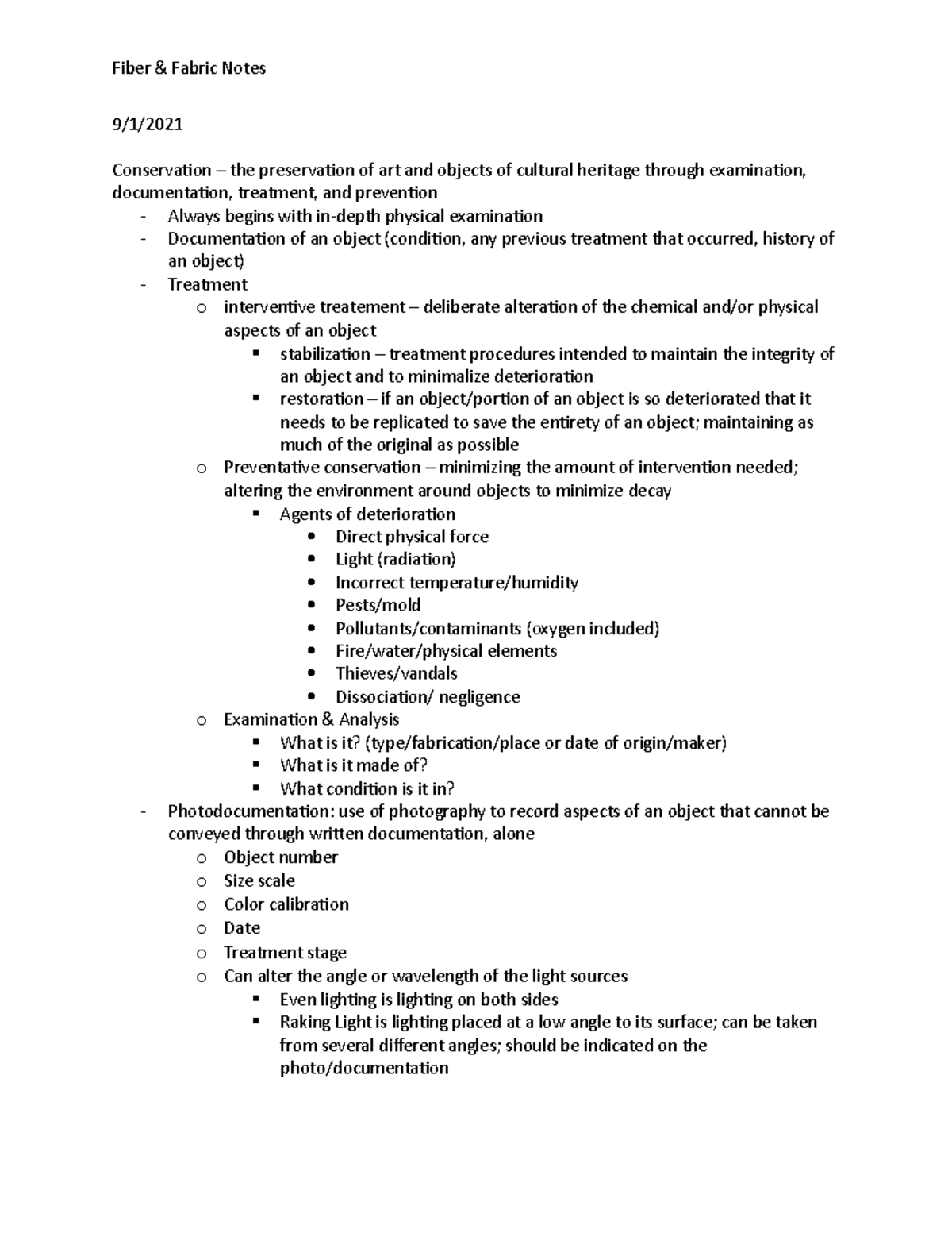 Fiber and Fabric Notes - 9/1/ Conservation – the preservation of art ...