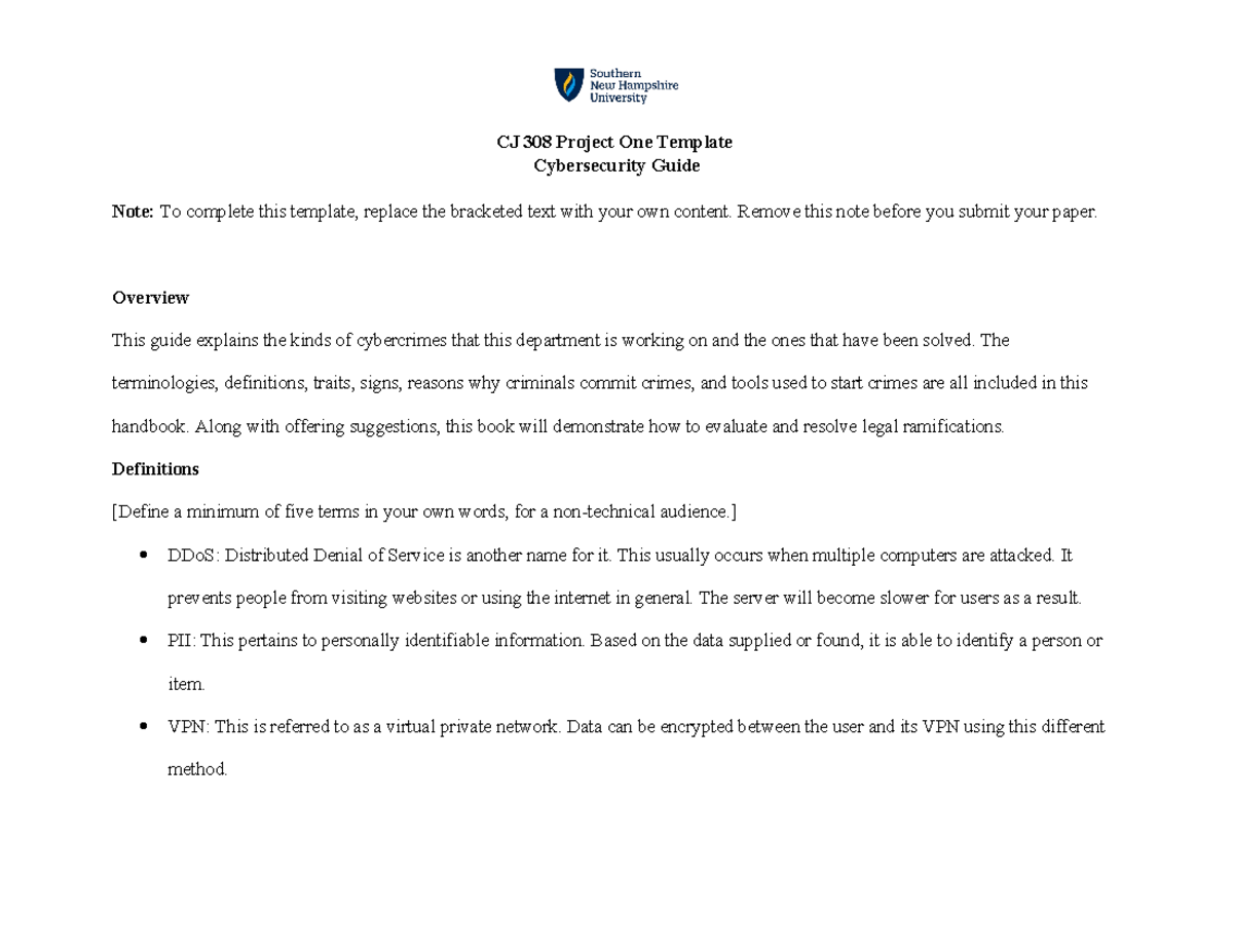 CJ 308 Project One Template - CJ 308 Project One Template Cybersecurity ...