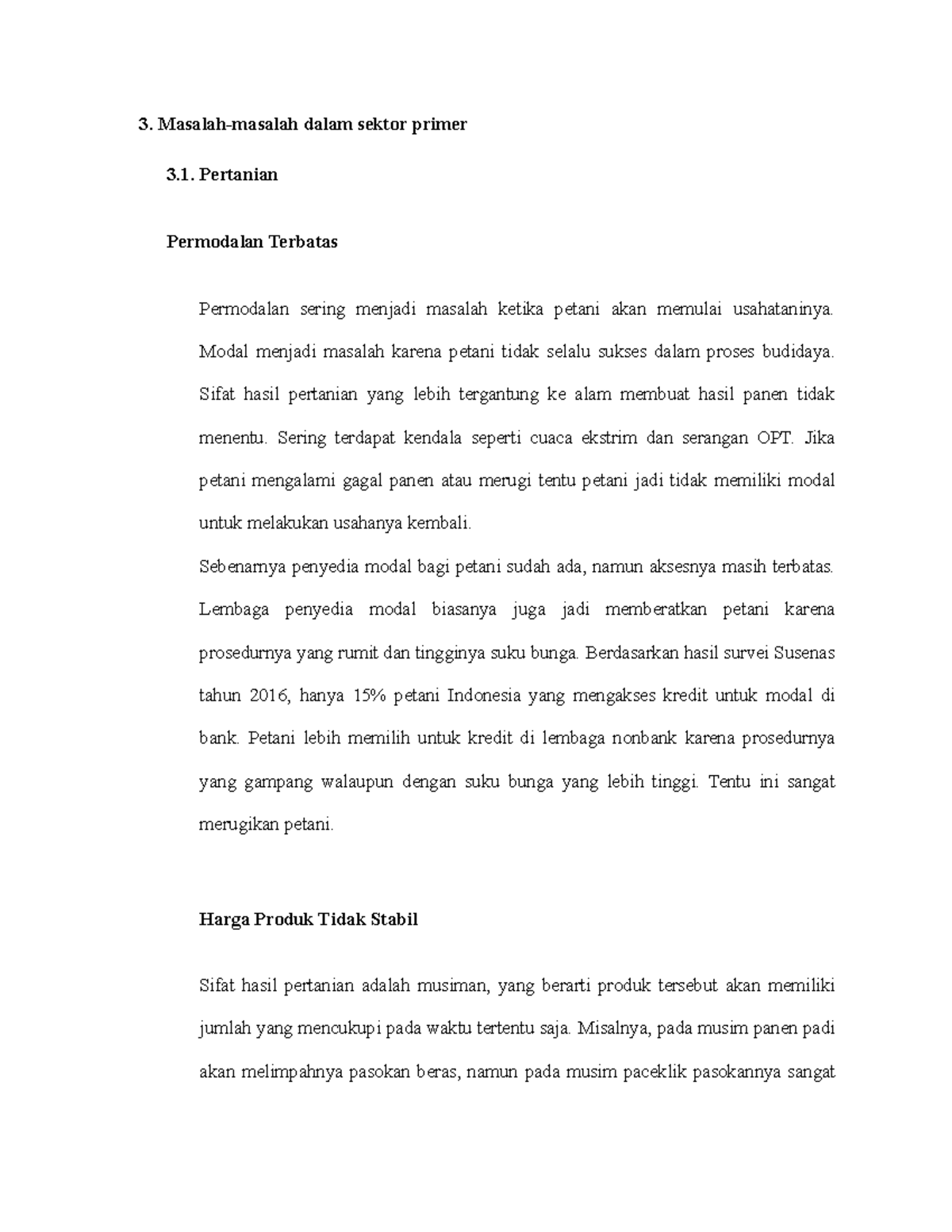 Perkembangan Sektor Primer, Data-Data dan Permasalahannnya - Masalah ...