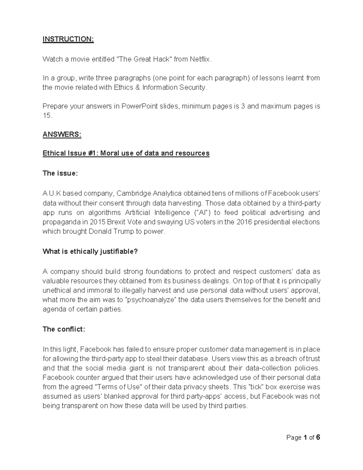 BIS Group Assignment 2 - THE Great HACK Ethics #1-3 Finalised ...