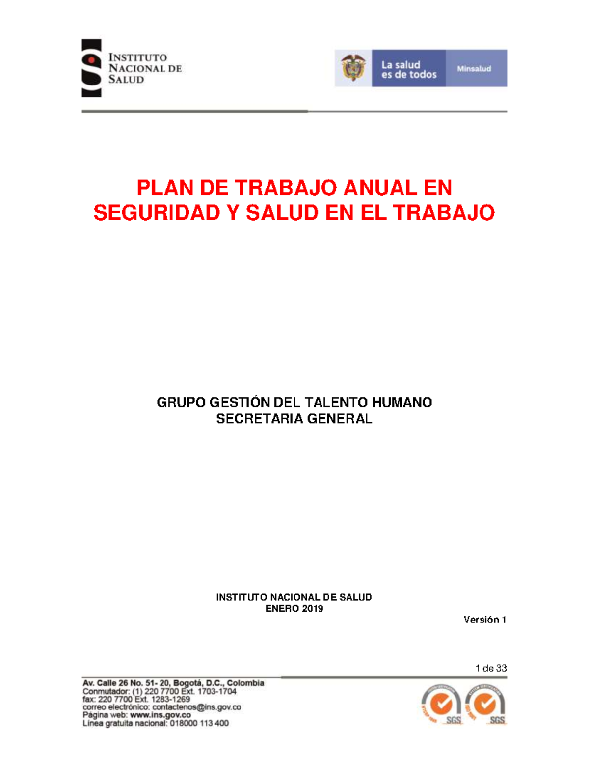 PLAN SST - PLAN EJEMPLO SST - PLAN DE TRABAJO ANUAL EN SEGURIDAD Y SALUD EN EL TRABAJO GRUPO ...