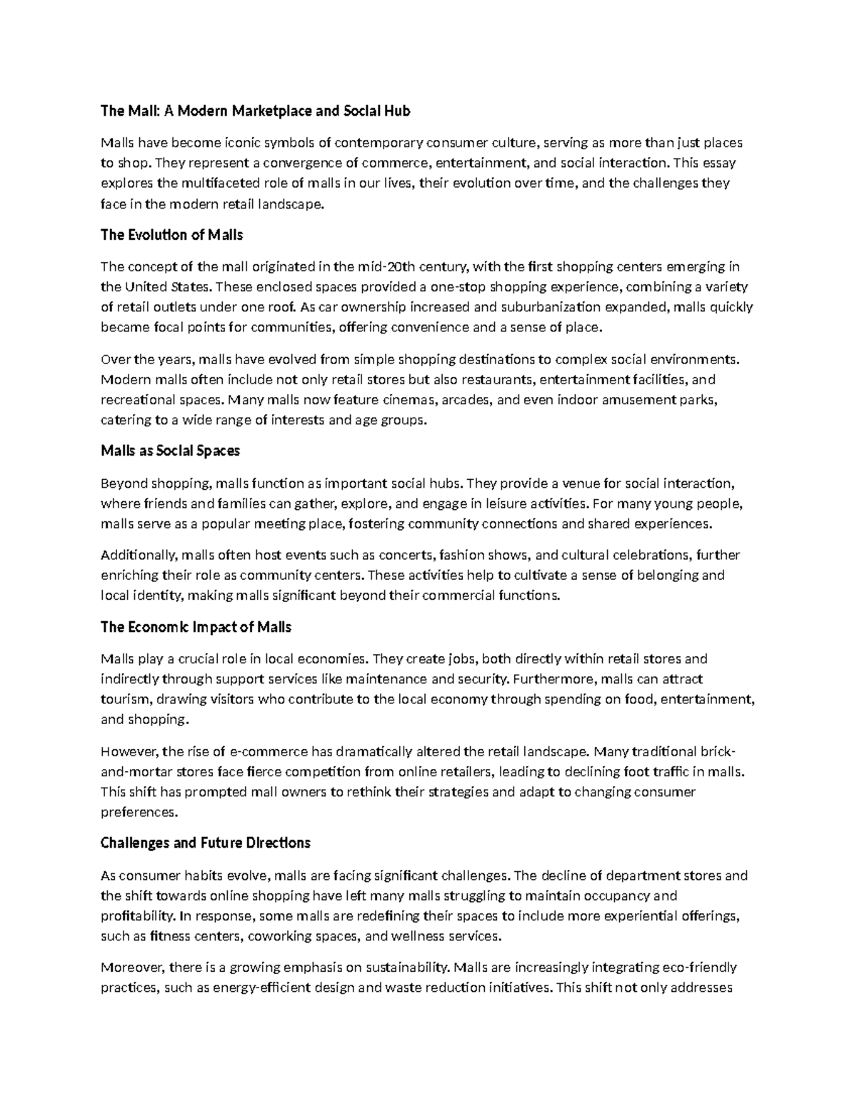 The Mall - essay - The Mall: A Modern Marketplace and Social Hub Malls ...