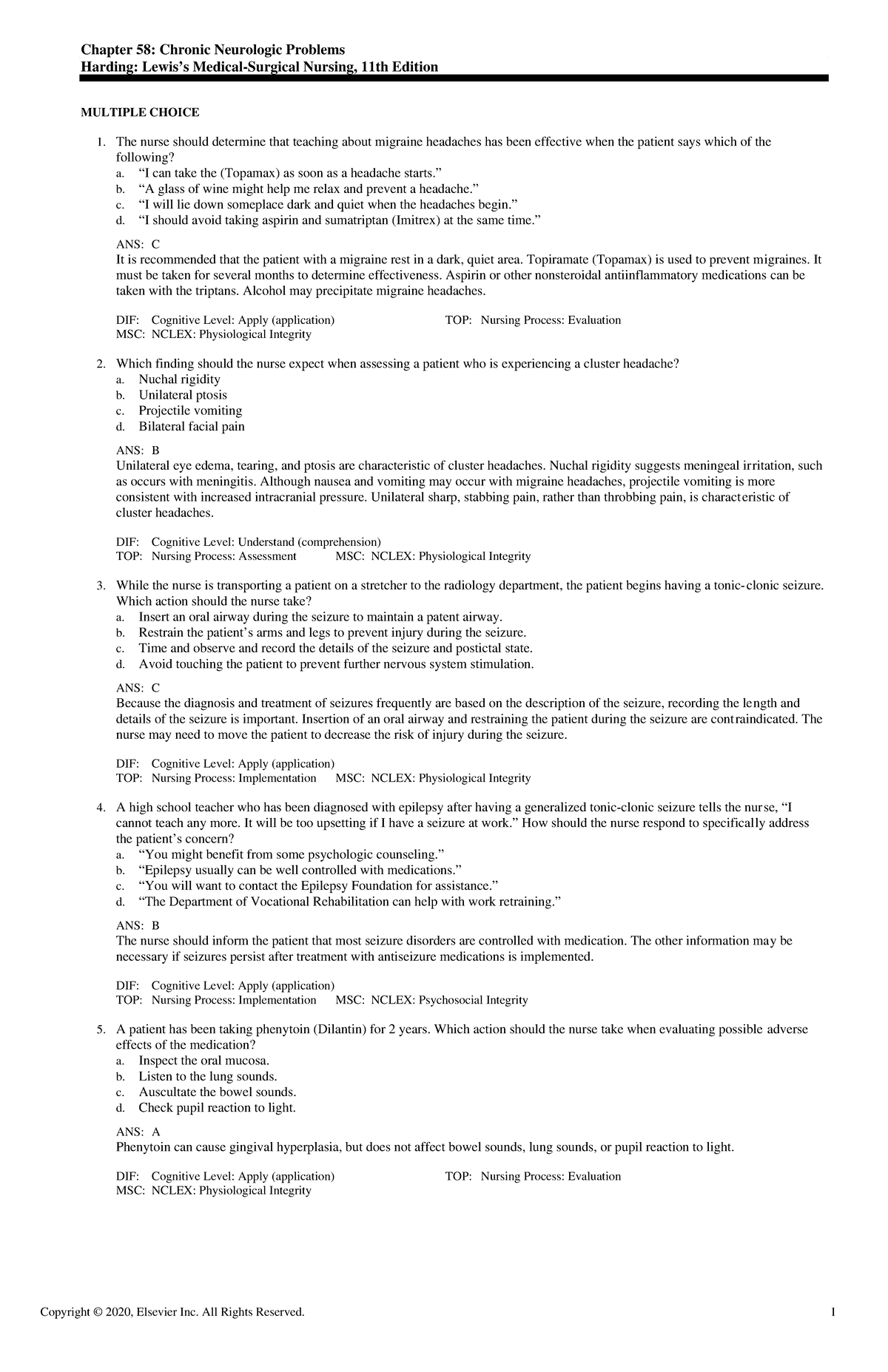 Exam View - CH0058 Harding 11e TB - Chapter 58: Chronic Neurologic ...
