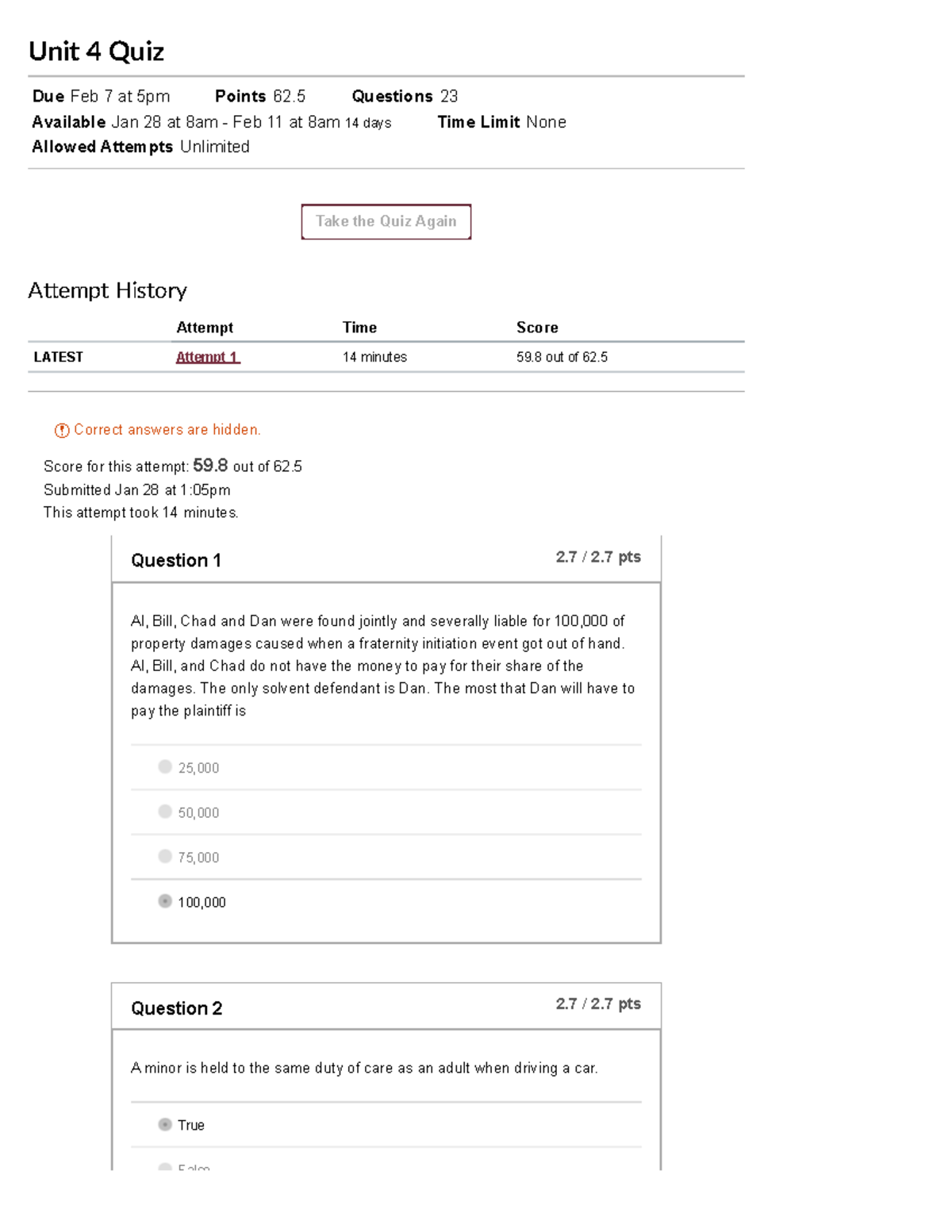 Quiz Spring 2019, questions and answers - Unit 4 Quiz Due Feb 7 at 5pm ...