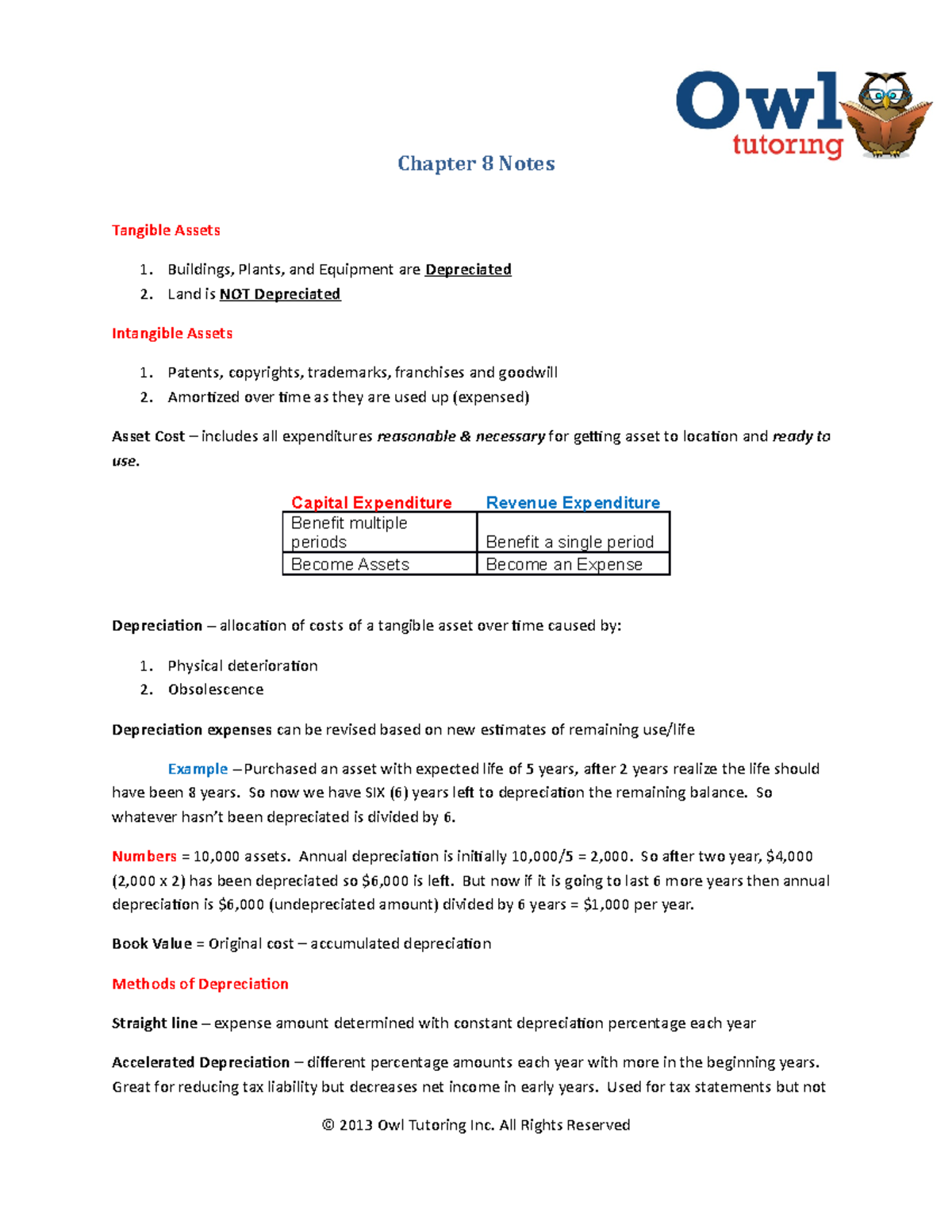 Chp 8 new - notes - Chapter 8 Notes Tangible Assets Buildings, Plants ...