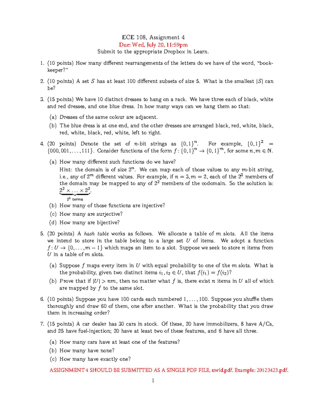 Assignment 4 problems - ECE 108, Assignment 4 Due: Wed, July 20, 11 ...