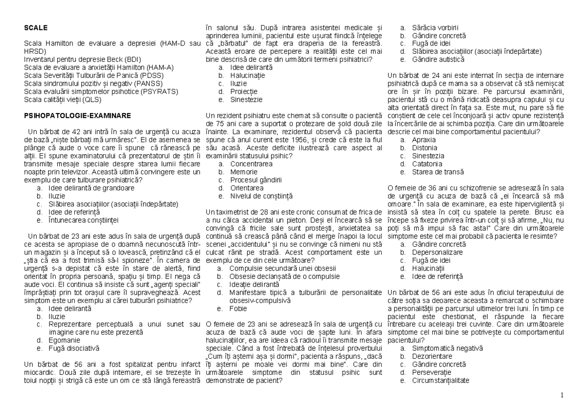 Cazurile clinice si scalele pentru studenti RO - SCALE Scala Hamilton ...