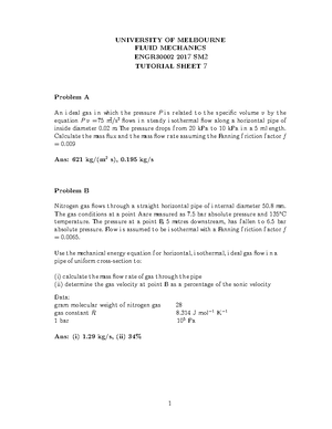 Tutorial 9 - Open Channel Flow (S1, 2023) - ENGR30002 Fluid Mechanics Tutorial Sheet 9 Question ...