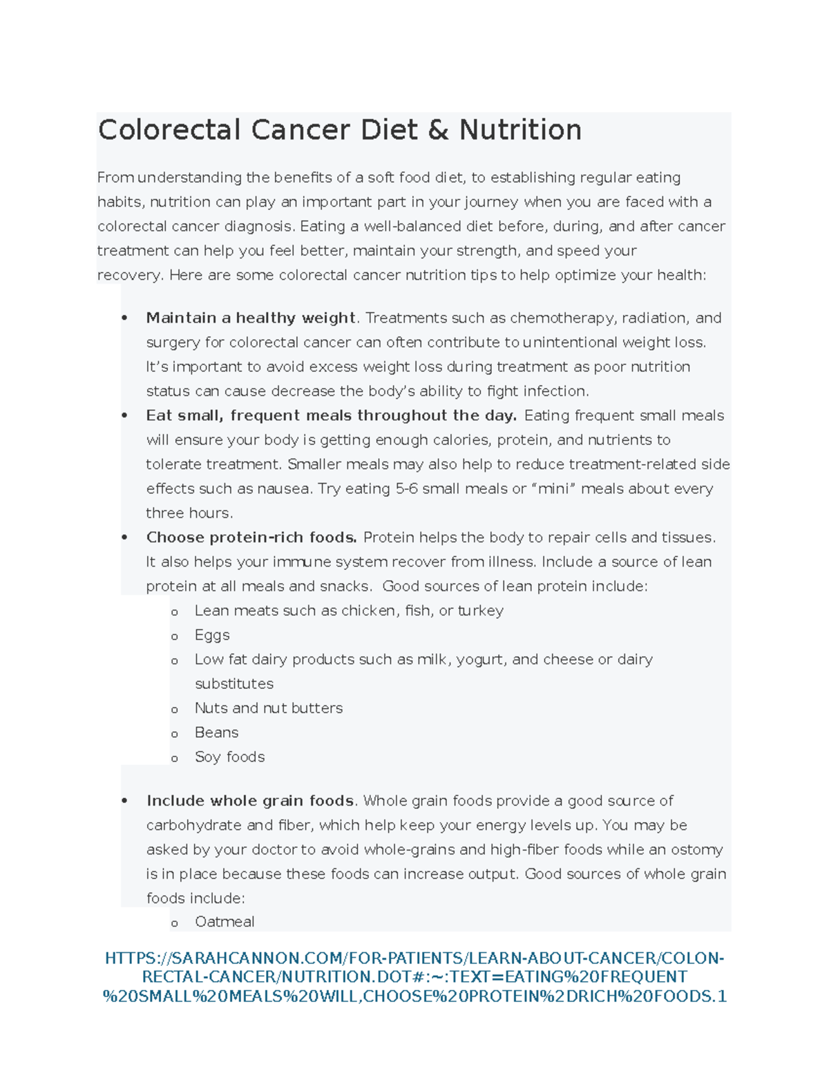 Colorectal Cancer Diet - Eating a well-balanced diet before, during ...