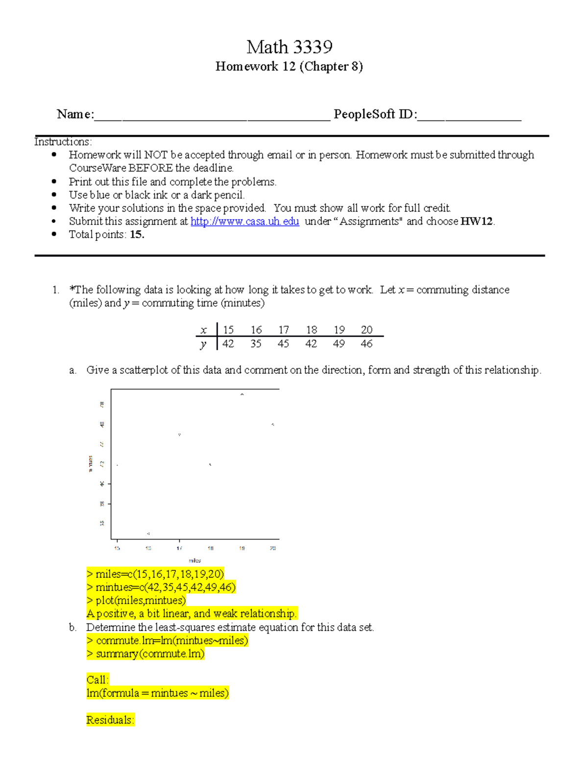 Hw12 - Homework 12 - Math 3339 Homework 12 (Chapter 8) Name