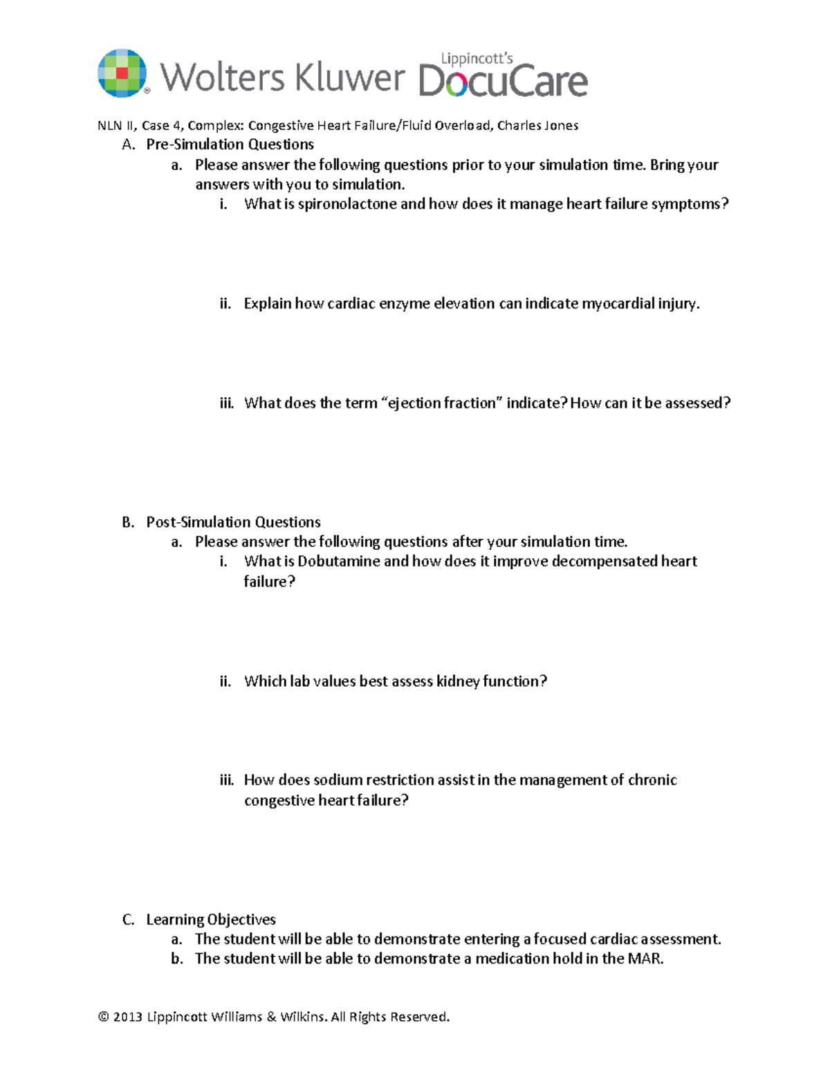 CHF Pre-sim Activity - © 2013 Lippincott Williams & Wilkins. All Rights ...