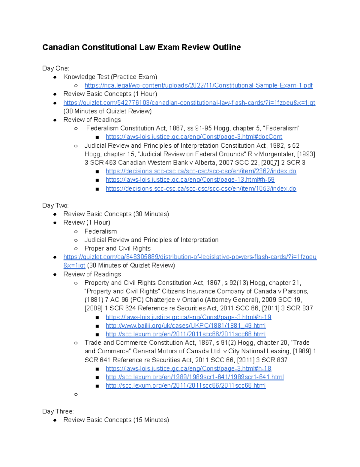 Canadian Constitutional Law - pdf Review Basic Concepts (1 Hour) - Studocu
