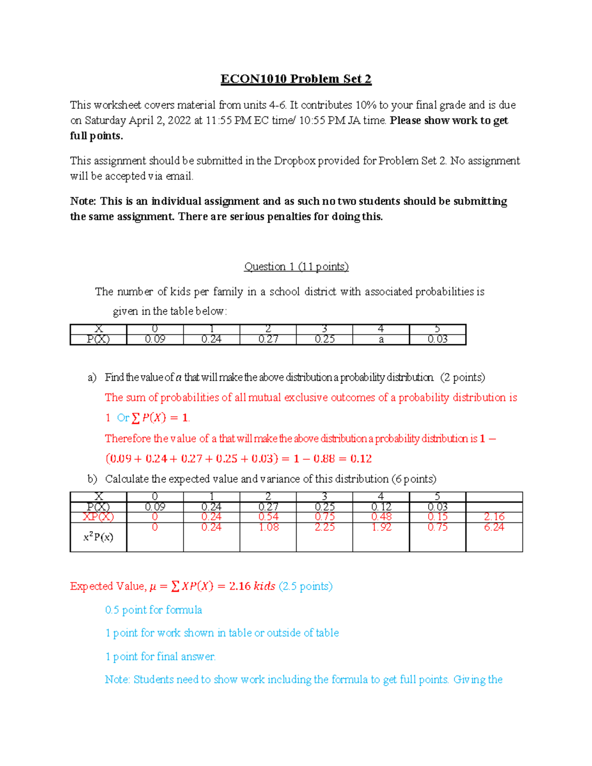 ECON1010 Solution guide Problem Set 2 sem 2 2022 - ECON1010 Problem Set ...