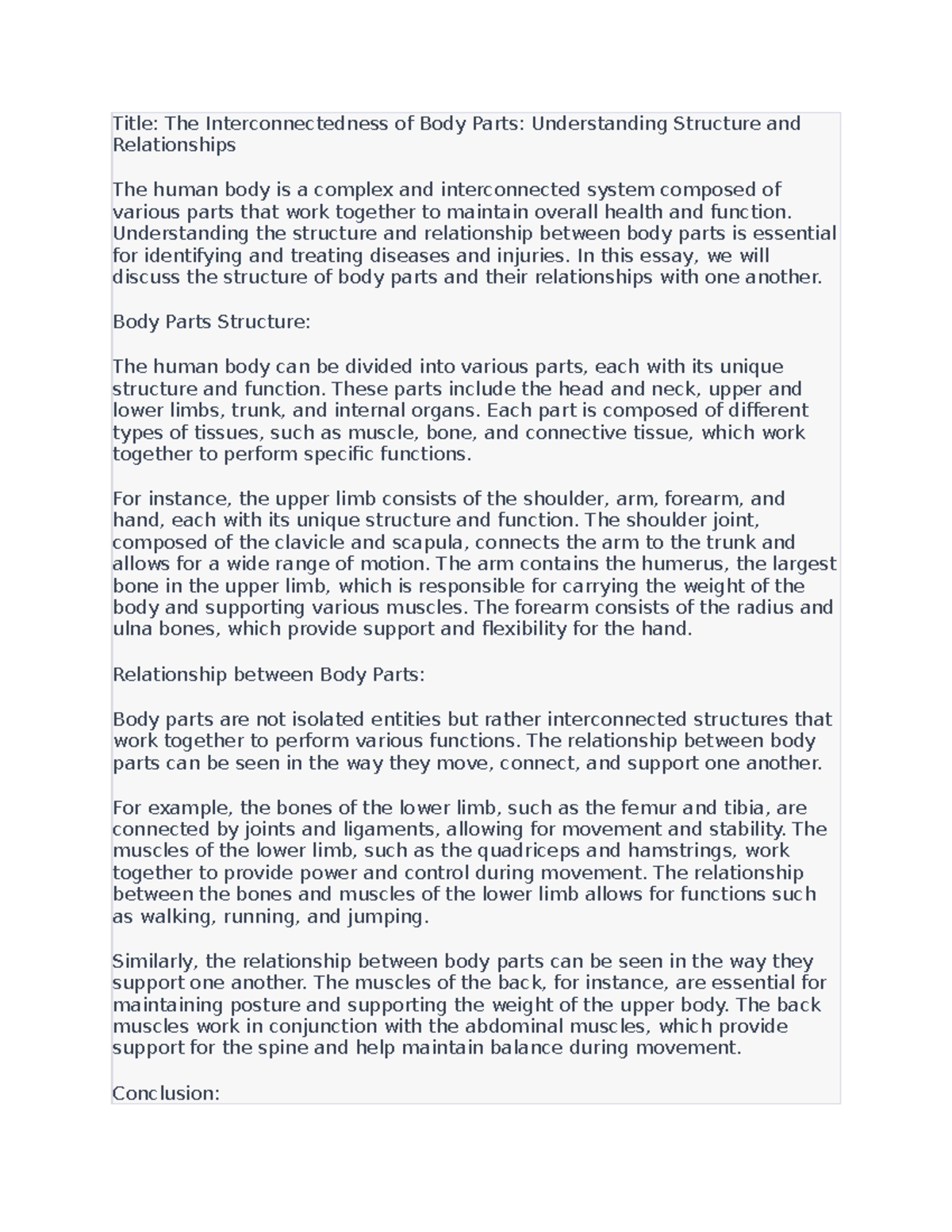 The Interconnectedness of Body Parts - Understanding Structure and ...