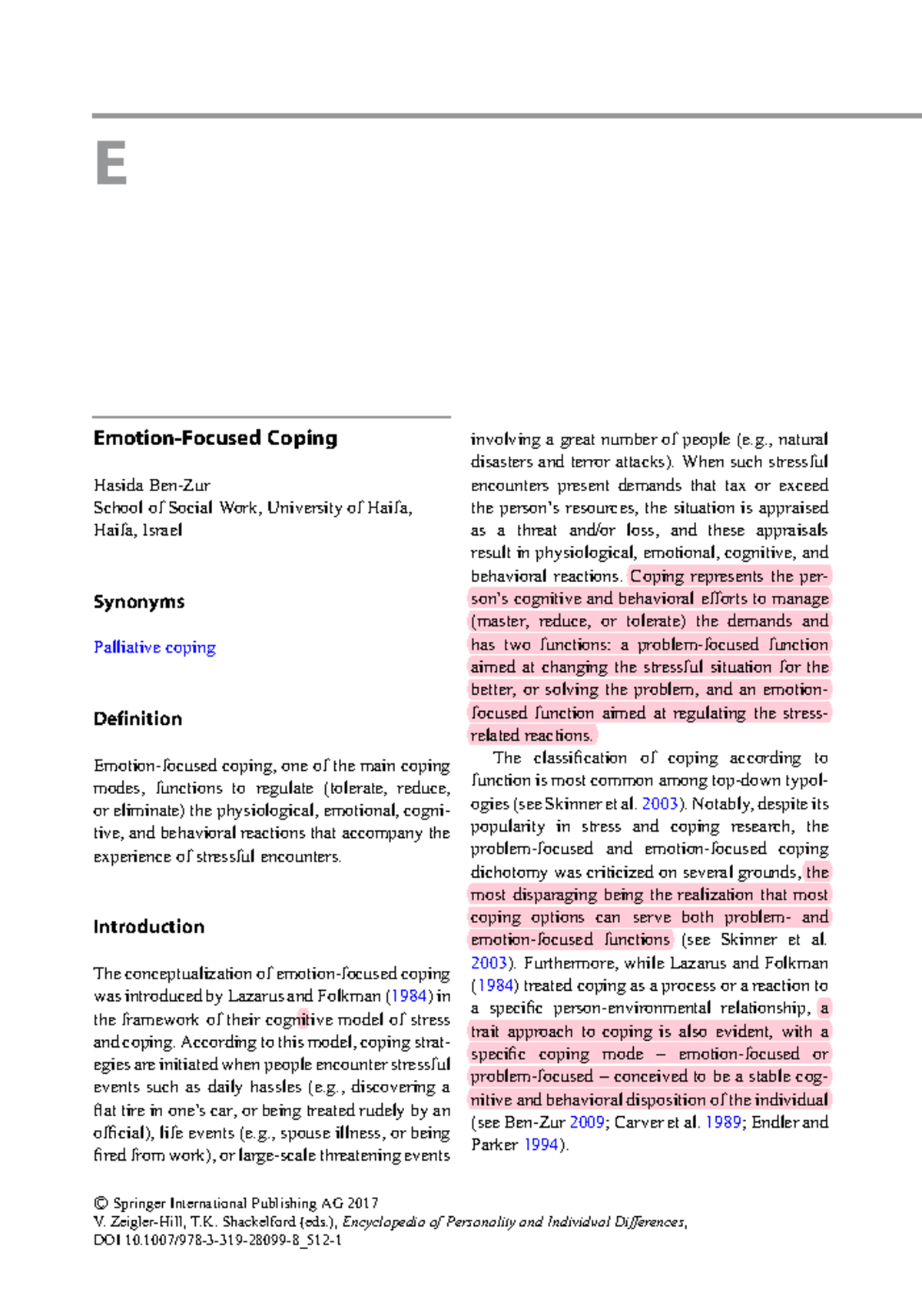 Emotion-Focused Coping - E Emotion-Focused Coping Hasida Ben-Zur School ...