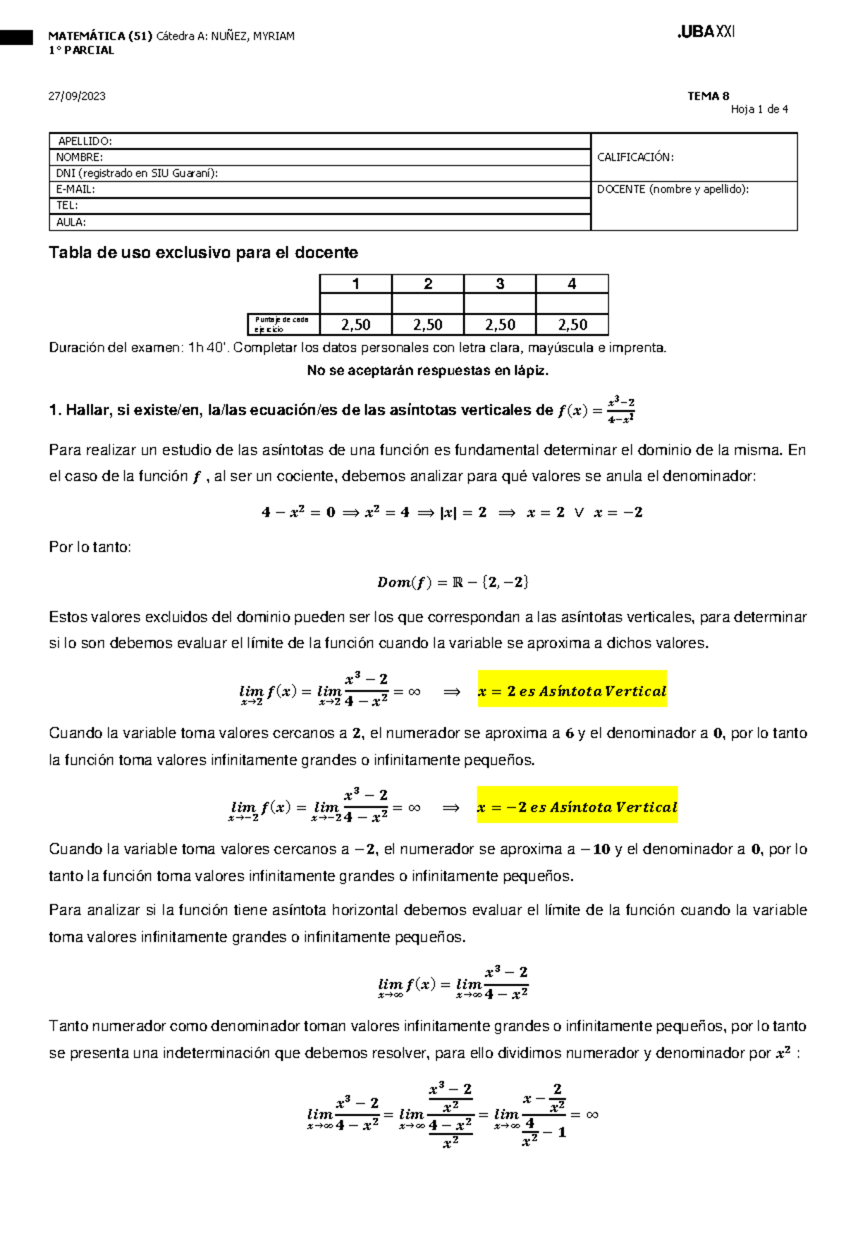 Respuestas Primer Parcial Matematica 51 Segundo Turno TEMA 8 27-09-2023 ...