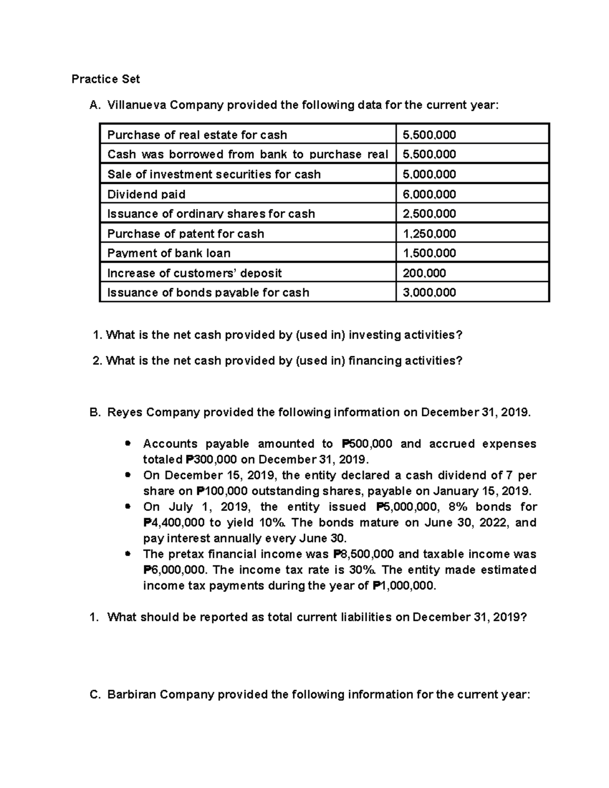 Accounting Practice Set - Practice Set A. Villanueva Company provided ...