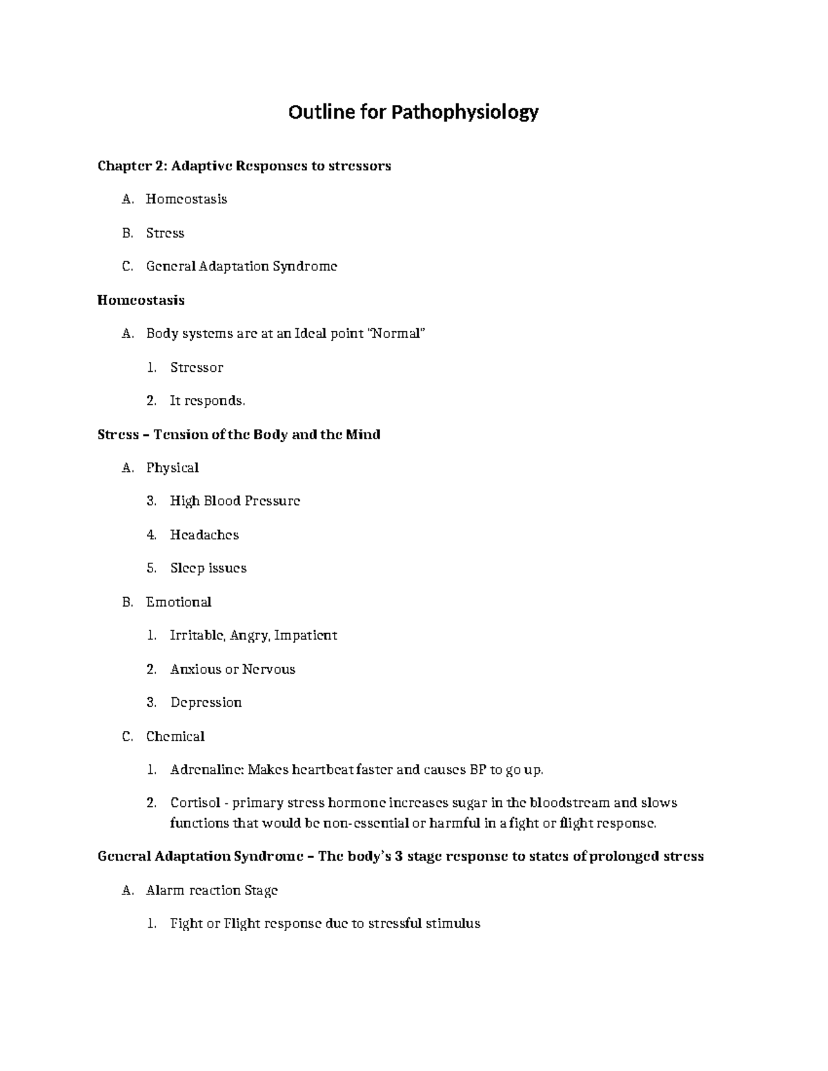 Outline for Pathophysiology - Outline for Pathophysiology Chapter 2 ...