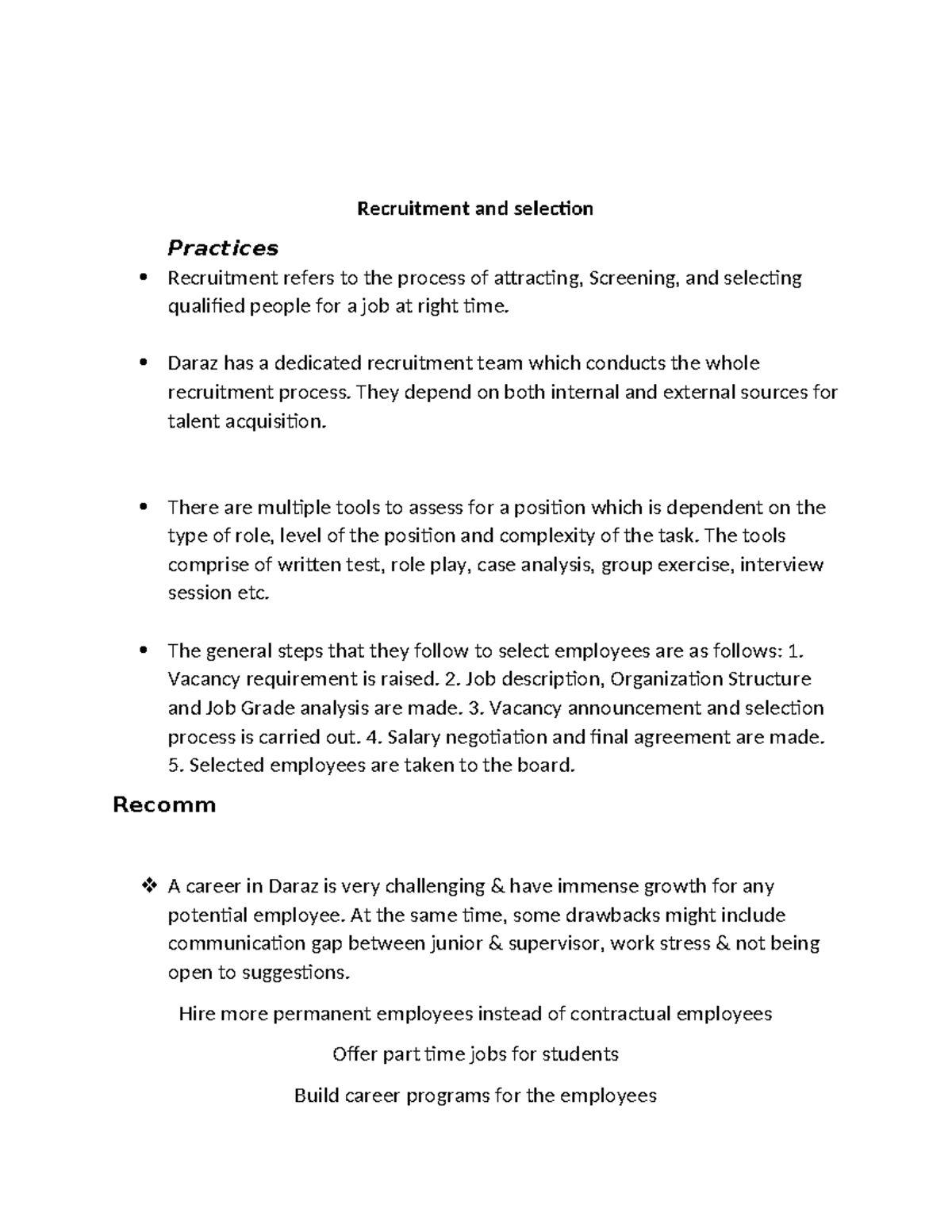 Recruitment and selection Group pre - Recruitment and selection ...