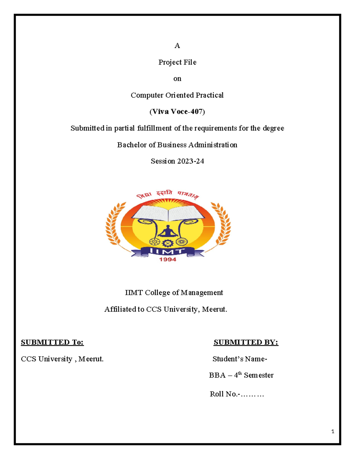 Computer Oriented Practical(407)-Format - BBA - A Project File on ...