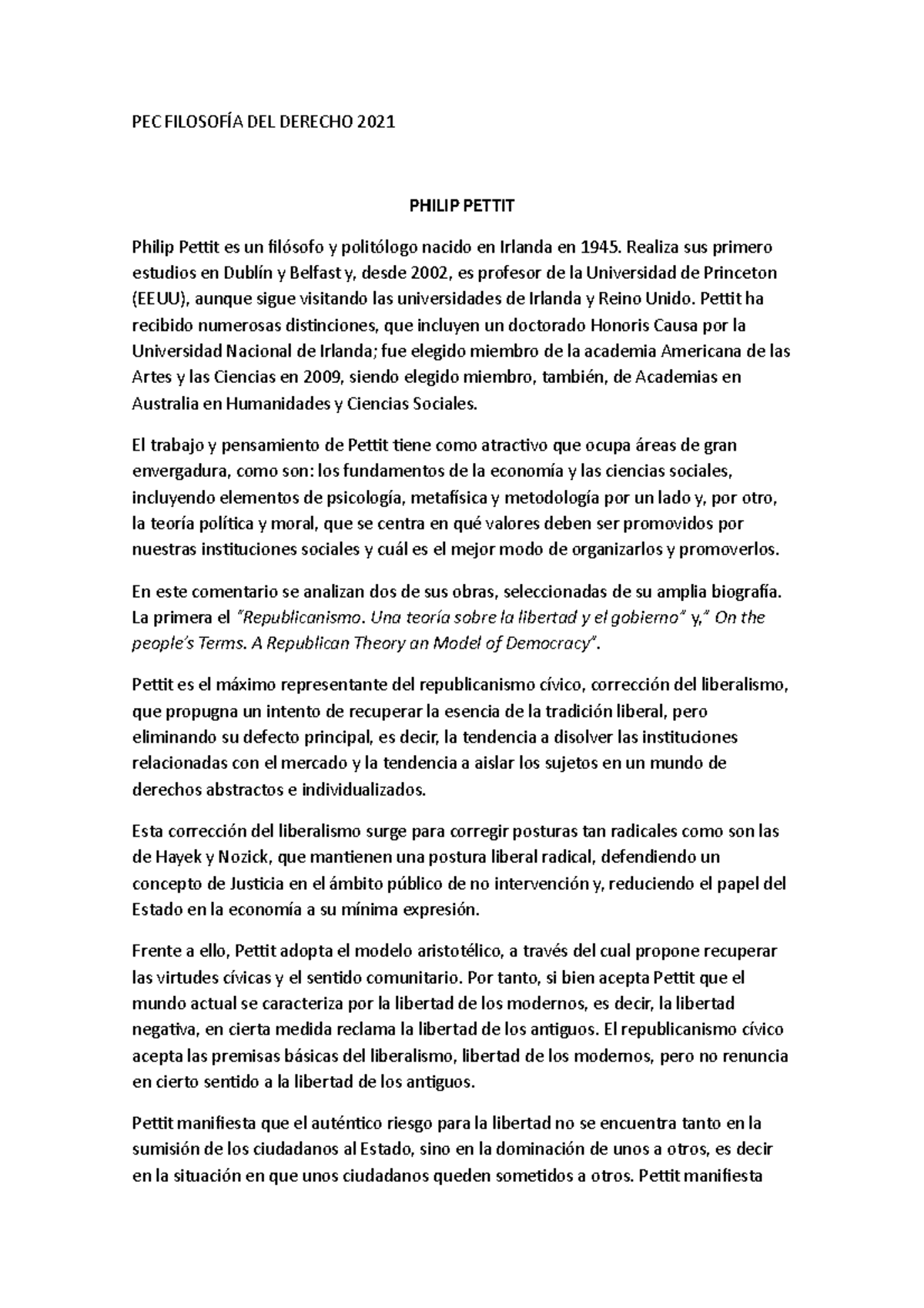 PEC Filosofía DEL Derecho 2021 - PEC FILOSOFÍA DEL DERECHO 2021 PHILIP ...