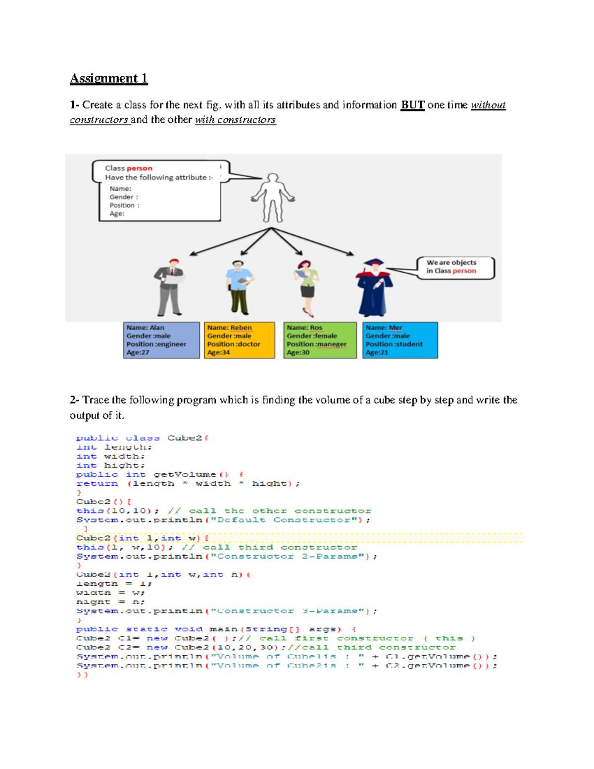 Ass1 - assignment one - Assignment 1 1- Create a class for the next fig ...