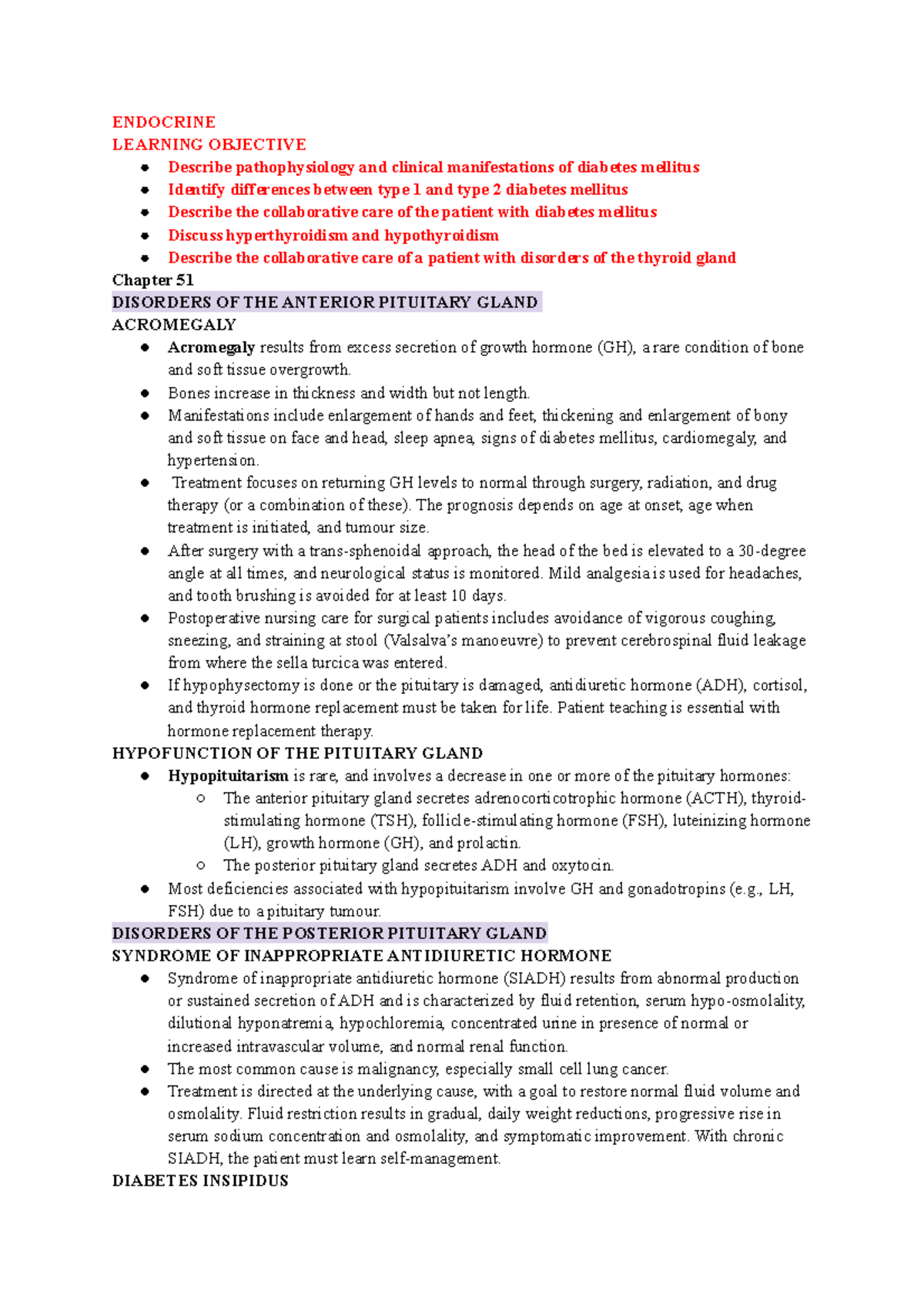 Endocrin - chapter review - ENDOCRINE LEARNING OBJECTIVE Describe ...
