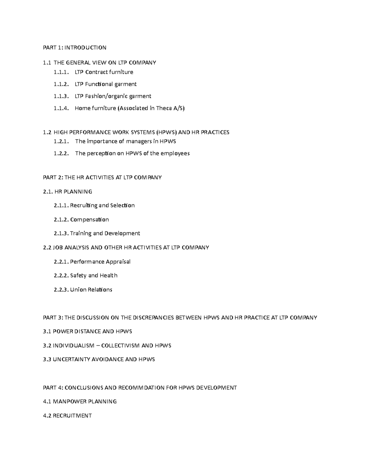 HR assignment outline - HR management - PART 1: INTRODUCTION 1 THE ...