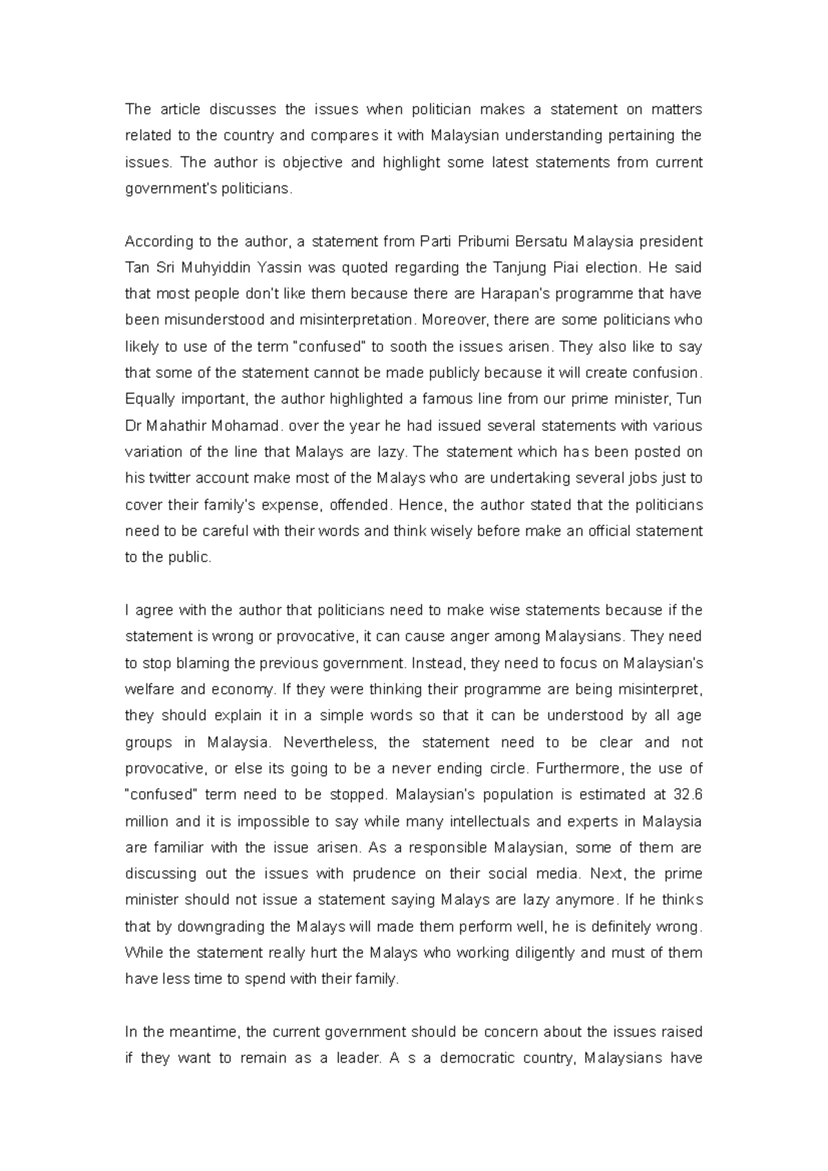 Argumentative article for elc - The article discusses the issues when ...