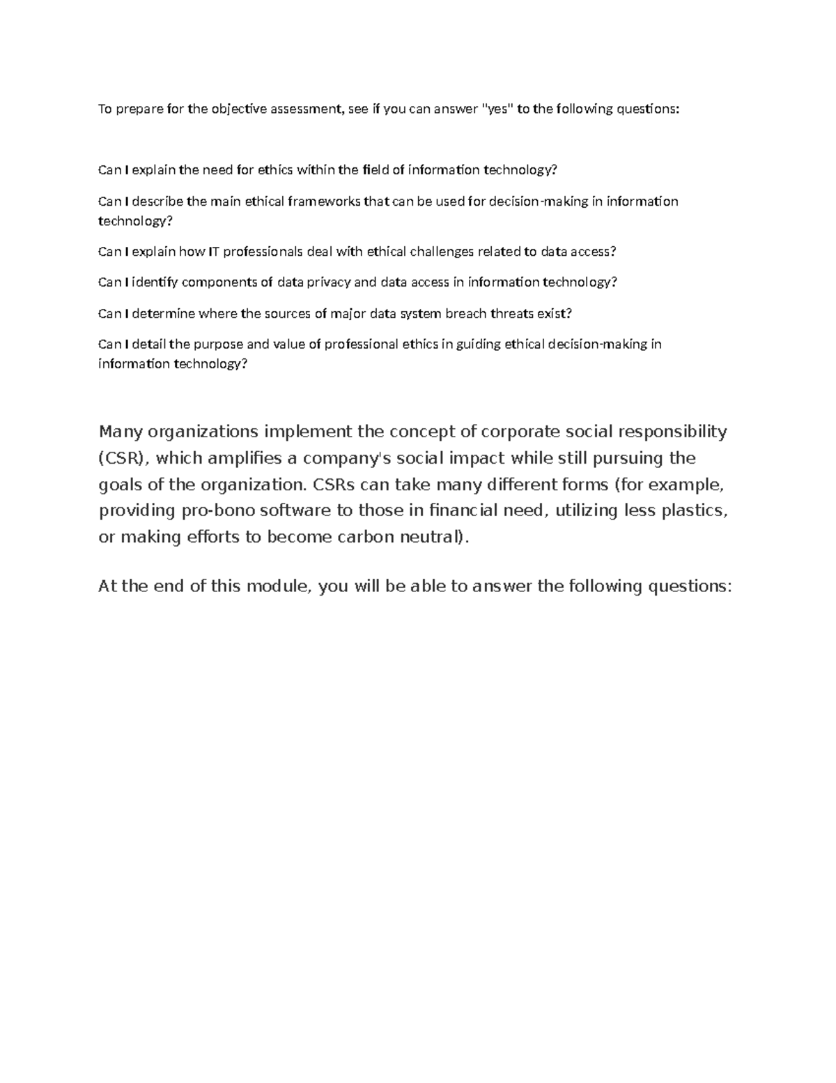 Ethics in tech - Basic notes - To prepare for the objective assessment ...