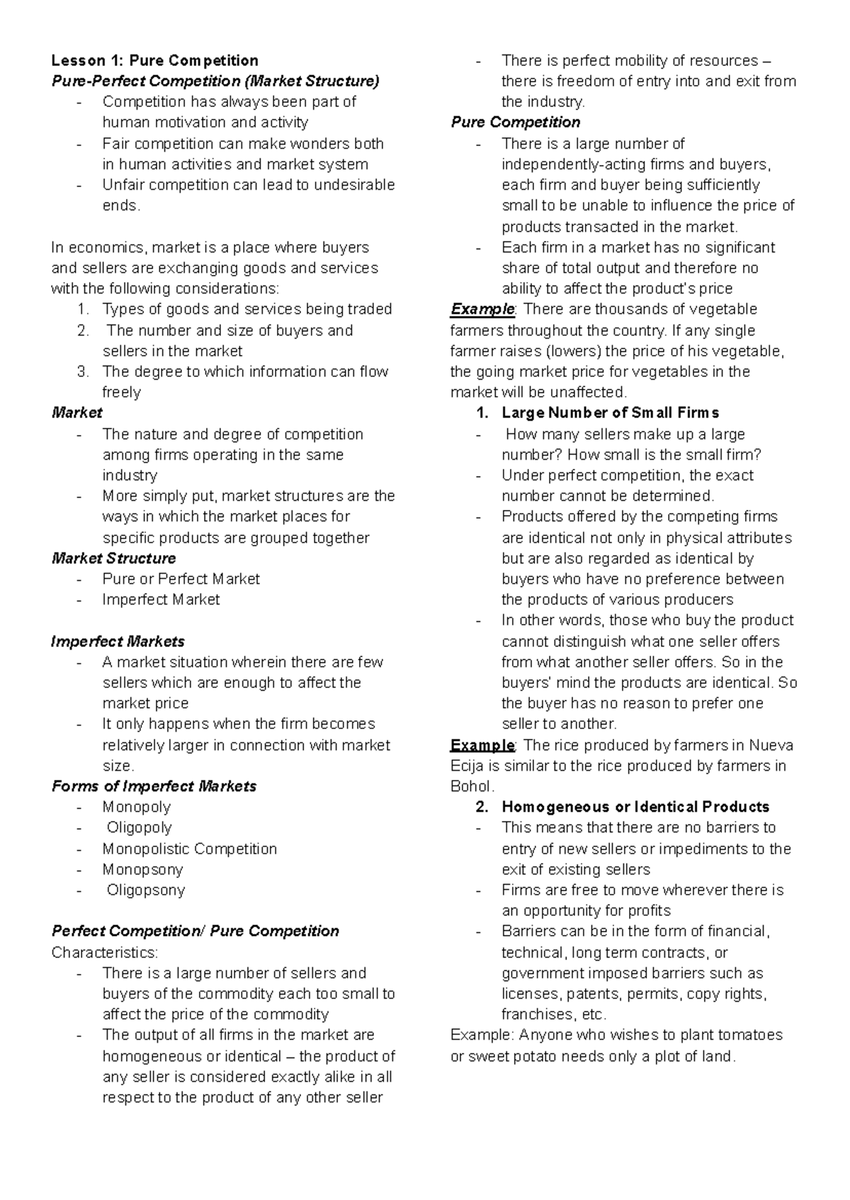 Finals- Micro - Nothing - Lesson 1: Pure Competition Pure-Perfect ...