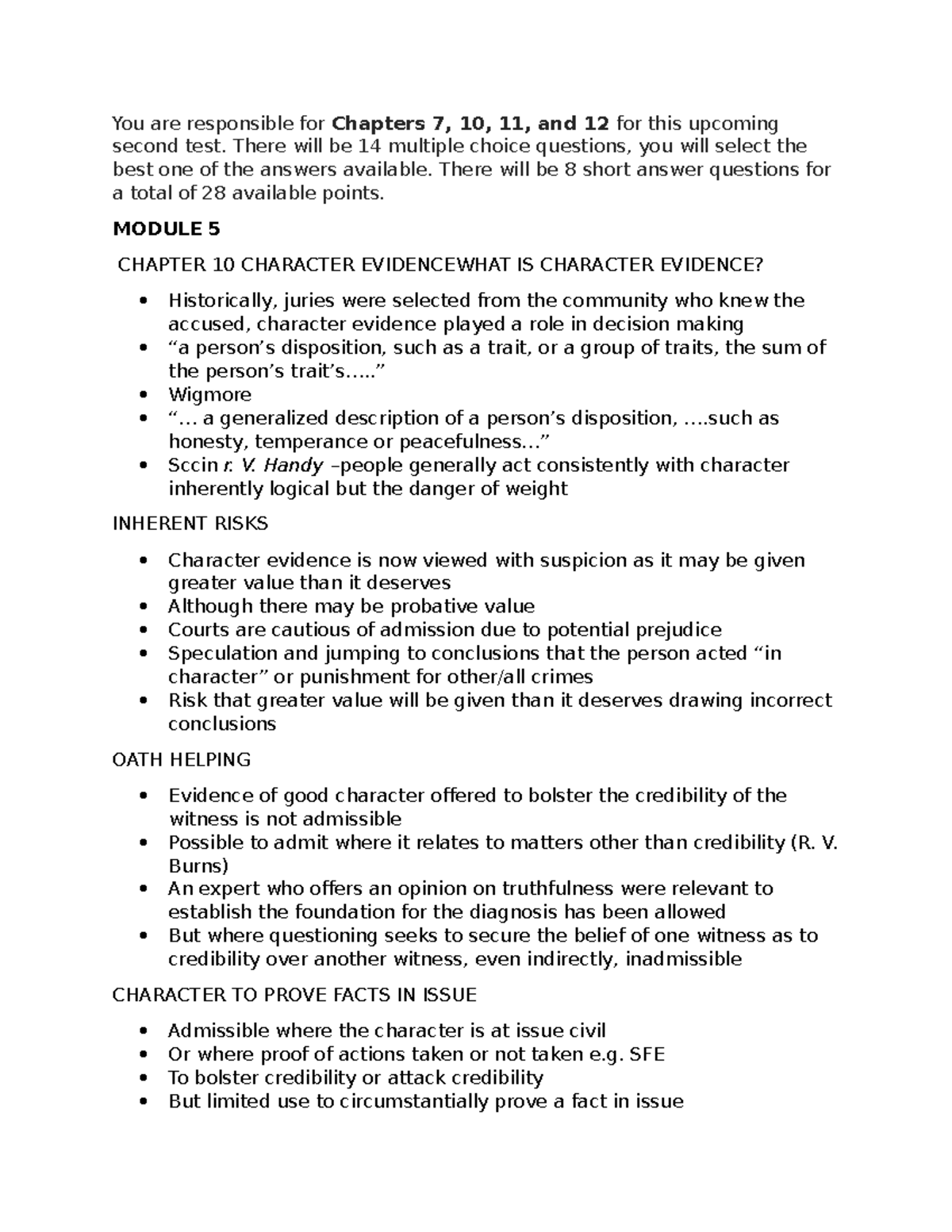 Evidence Law Notes - You are responsible for Chapters 7, 10, 11, and 12 ...