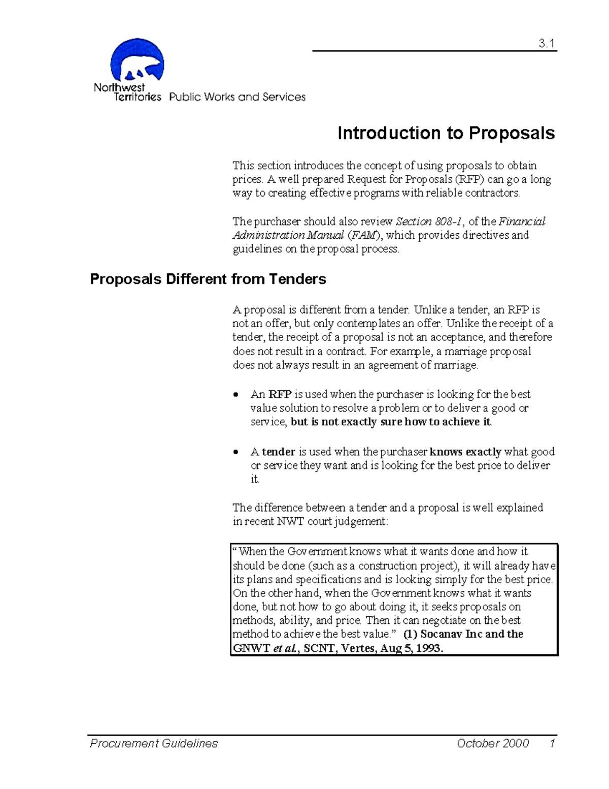 RFP vs Tender - 3. Procurement Guidelines October 2000 1 Introduction ...