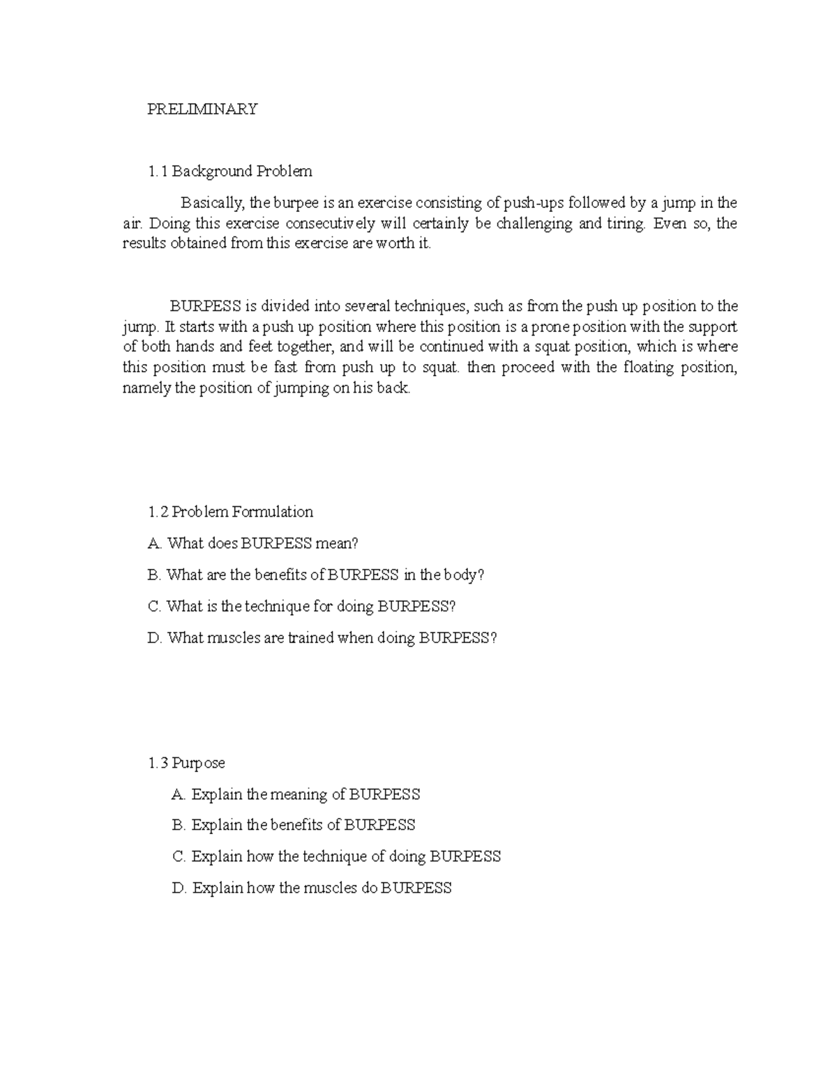 Preliminary - PRELIMINARY 1 Background Problem Basically, the burpee is ...